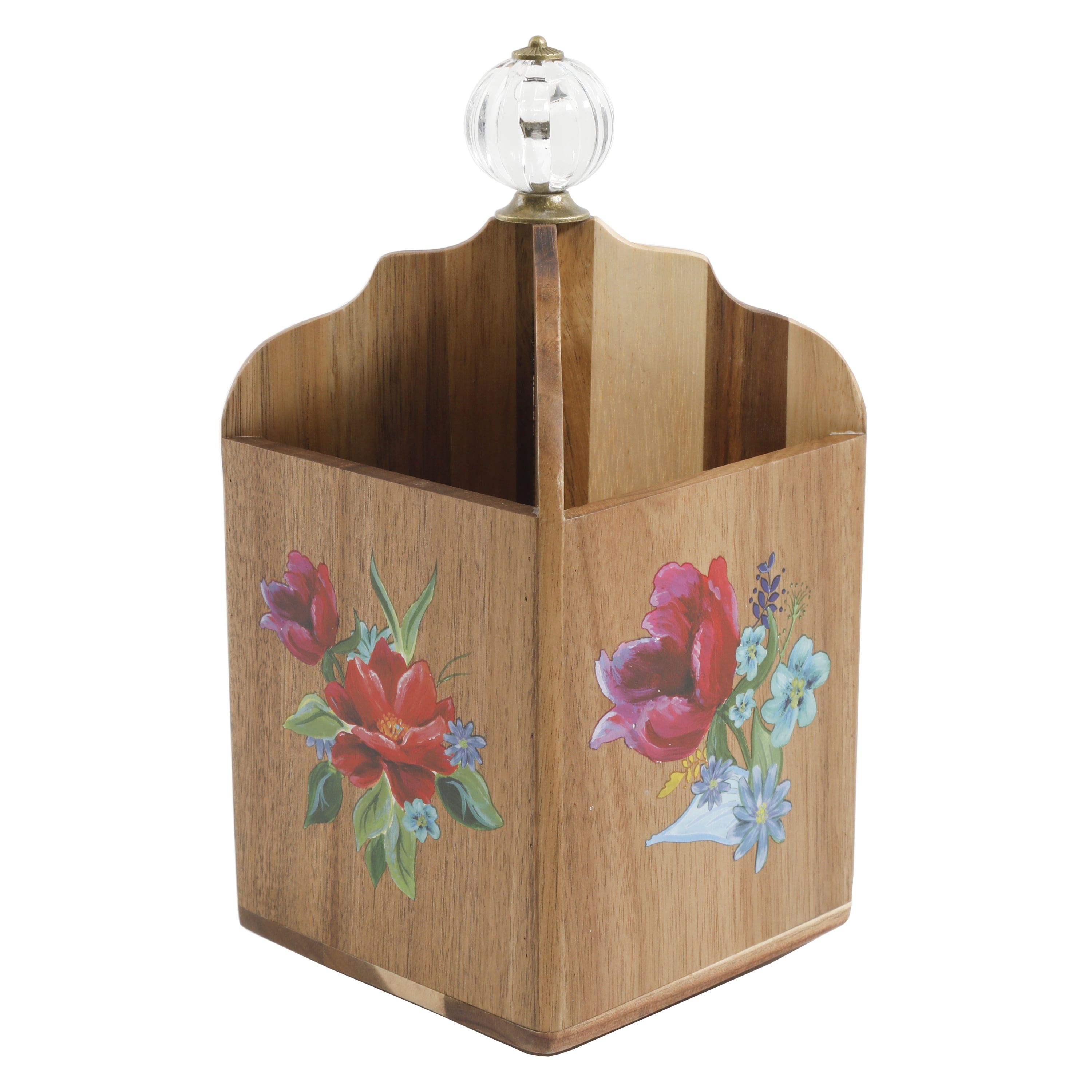 Spring Bouquet 4-Section Acacia Wood Utensil Holder, Measures 5.5 in x ...