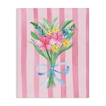 Spring Bouquet & Bow Stripes Gray Framed Floater Canvas Wall Art ...