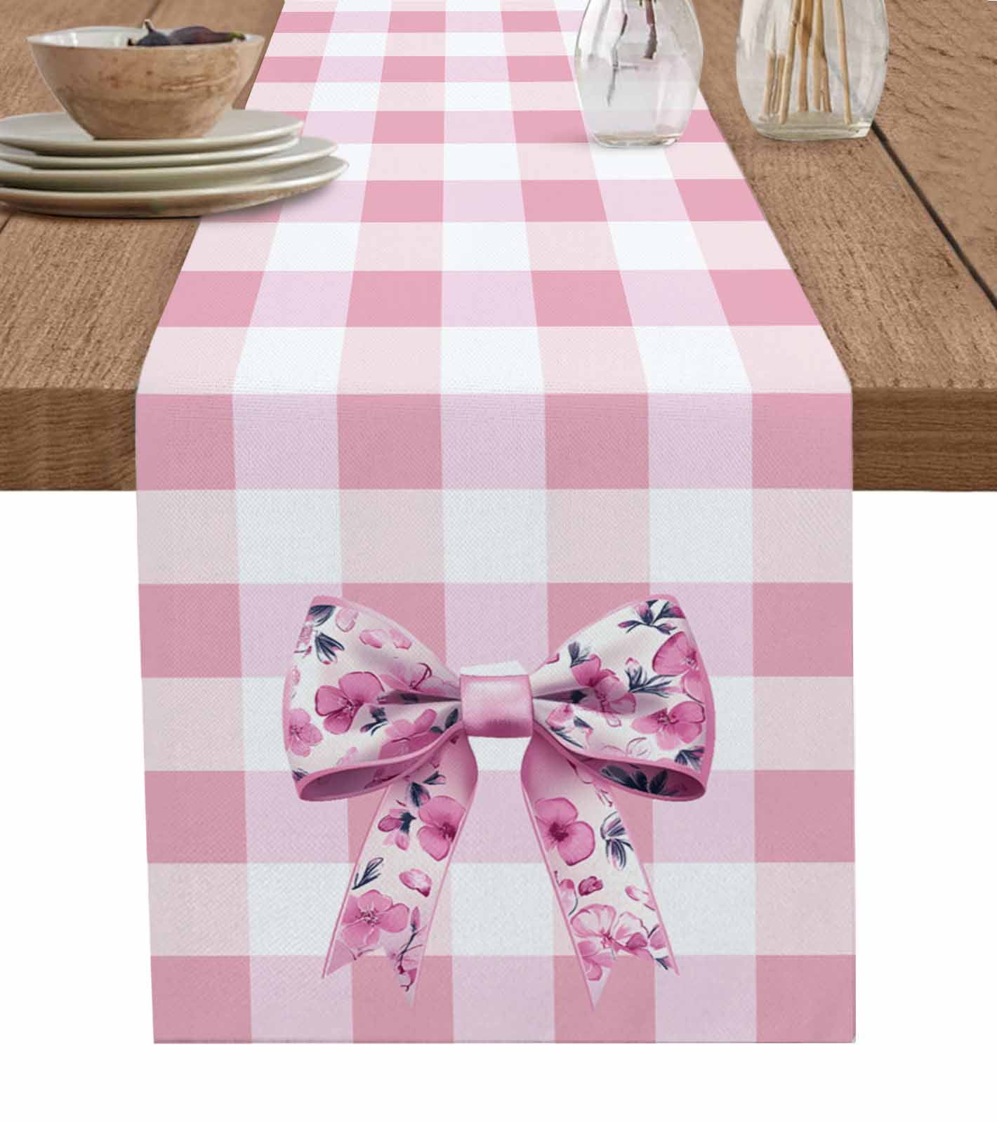 Spring Bow Flower Burlap Cotton Table Runner 13x36 Inches Short ...