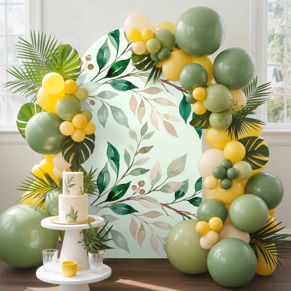 Spring Branch Arch Backdrop Cover, 6.6FT, Green Leaf Gradient Berry ...