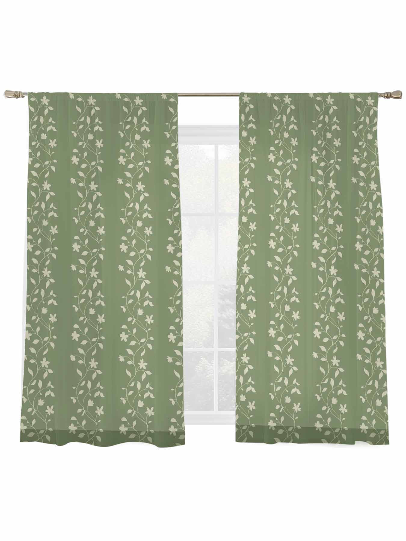 Spring Branches Sheer Curtains 2 Panels Set Simple Sage Green Leaf ...