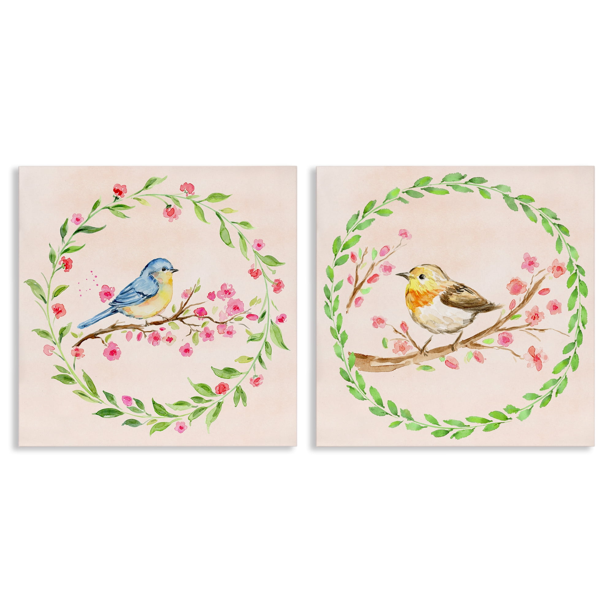 Spring Branches & Wreath Birds 2 Piece Canvas Wall Art Set, design by Elena Fay - Walmart.com