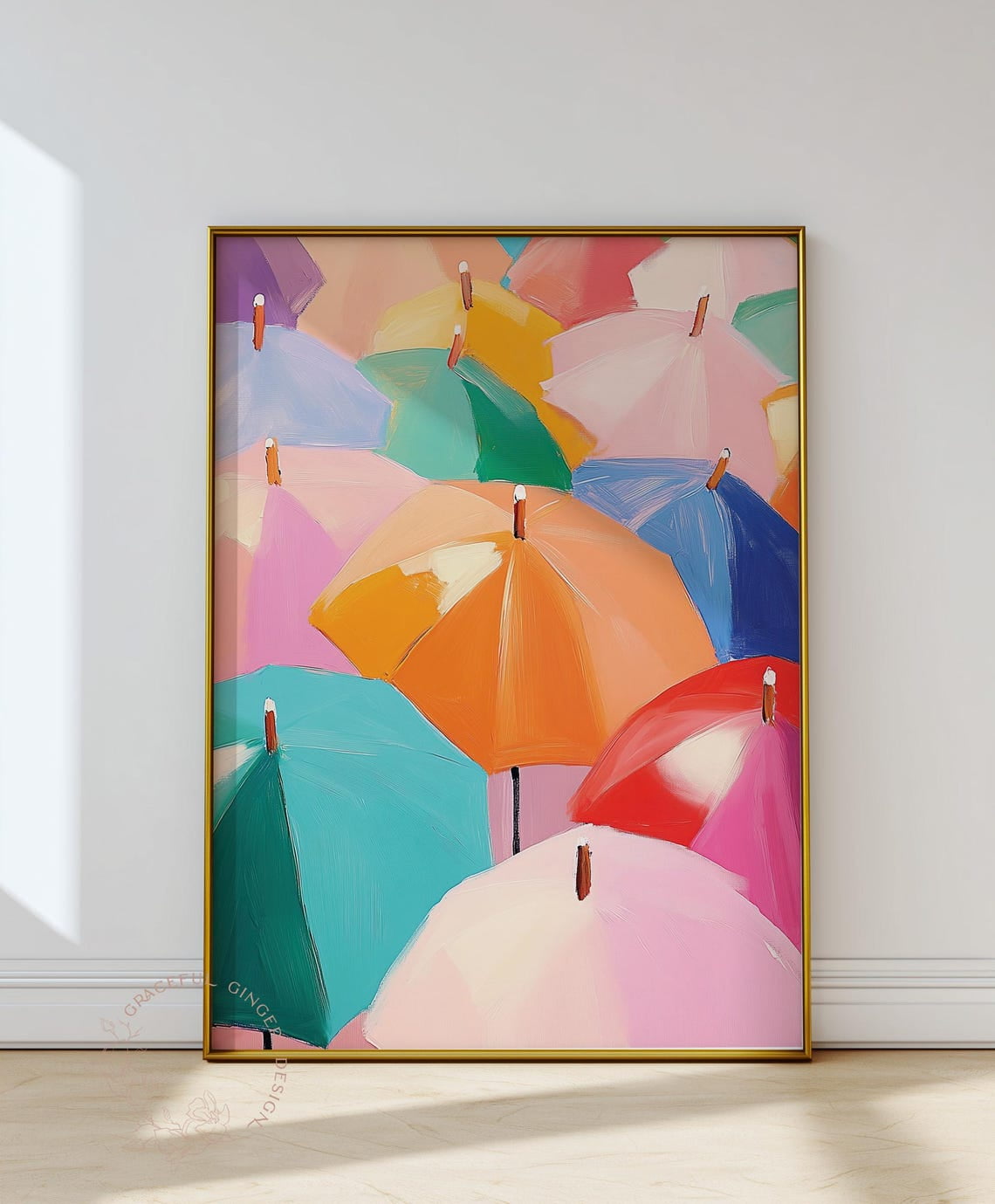 Spring Bright Colorful Umbrellas Print, Abstract Wall Art, Colorful ...