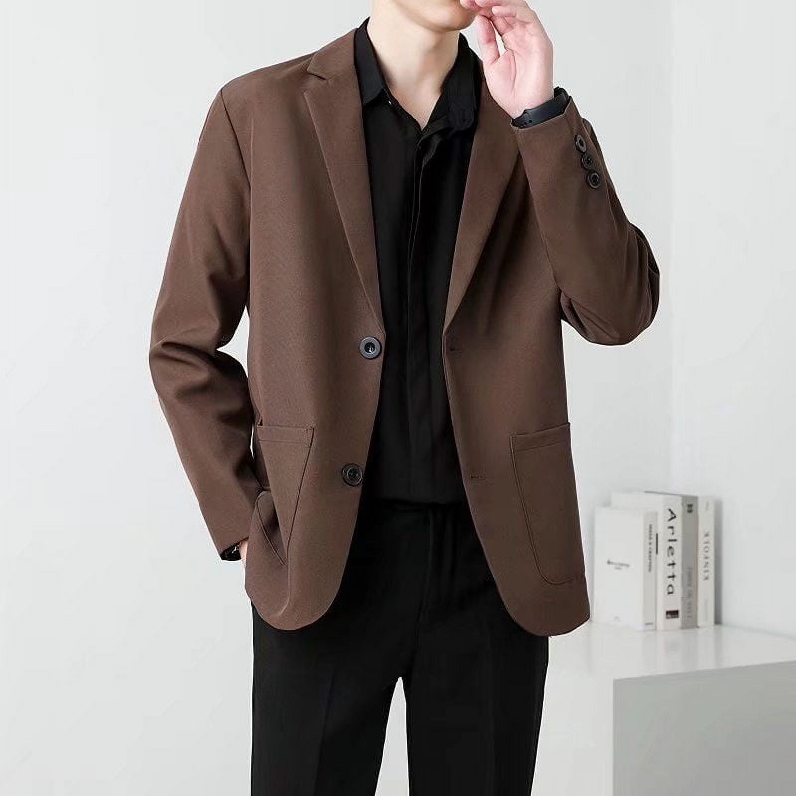 Spring Brown Black Blazer Men Slim Fit Fashion Social Mens Dress Jacket ...