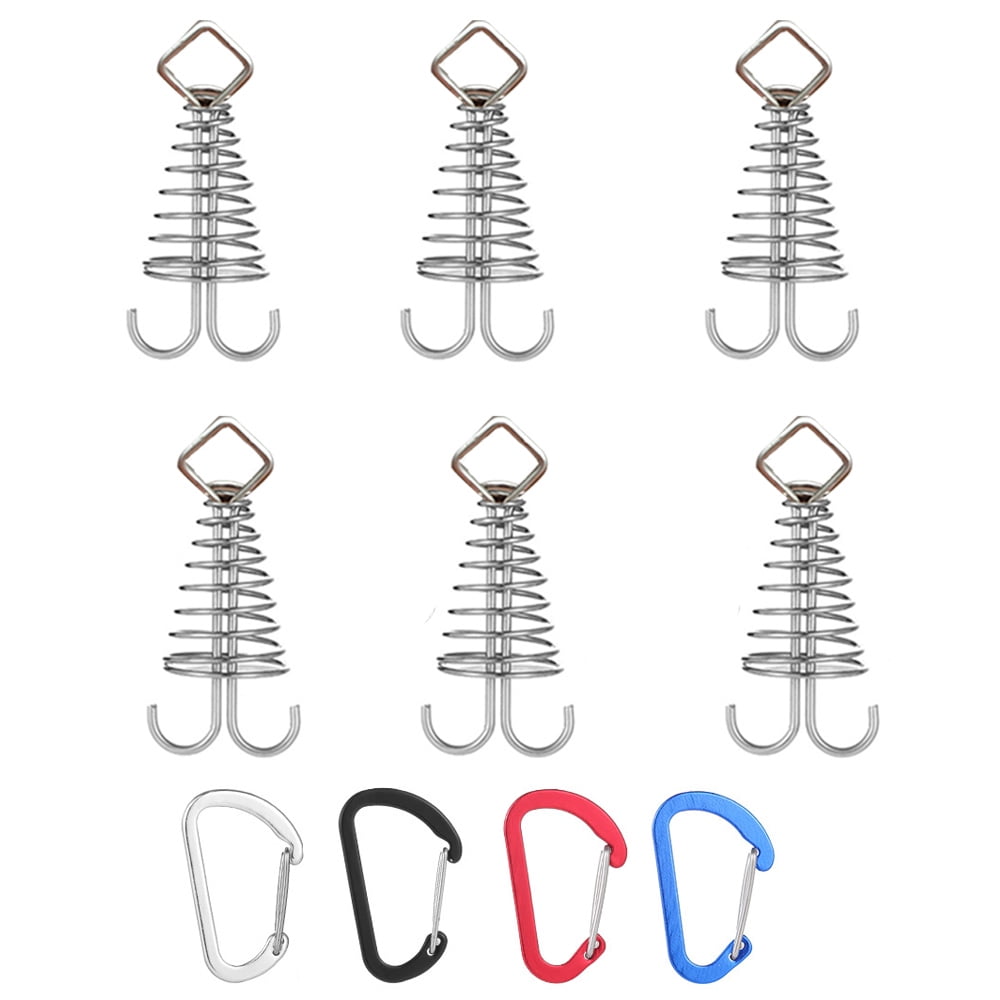 Spring-Buckle Tent Stake Set with 6 Anchors & Carabiners for Camping ...