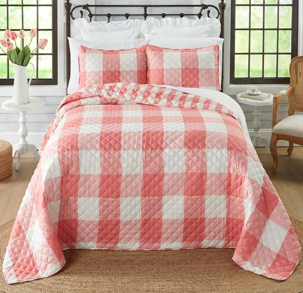 Spring Buffalo Check Bedspread Ensemble - Queen Tea Rose - Walmart.com