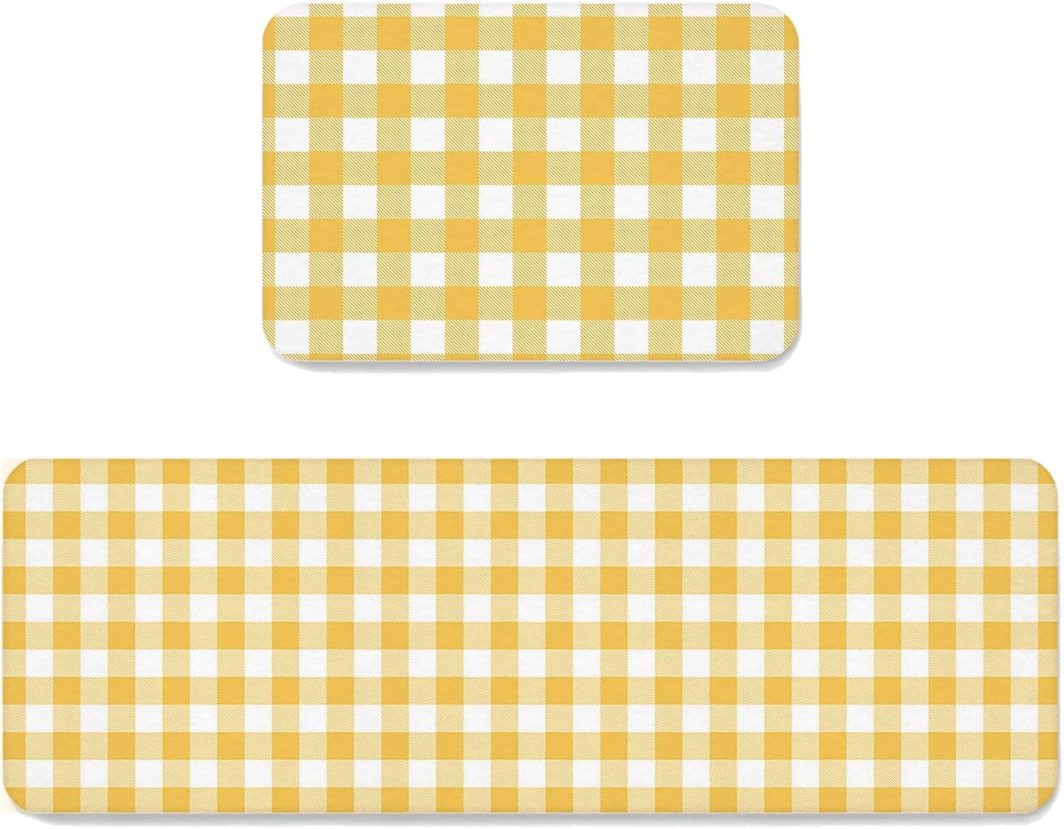 Spring Buffalo Plaid Yellow Kitchen Mat 2 PCS,Cushioned Anti-Fatigue ...