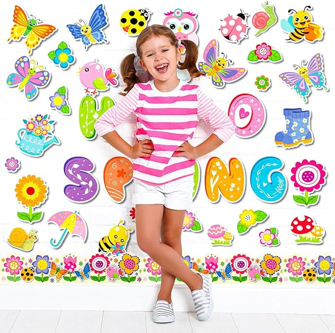 Spring Bulletin Board Decorations Set, 70 Pcs Spring Paper Cutouts 6 ...