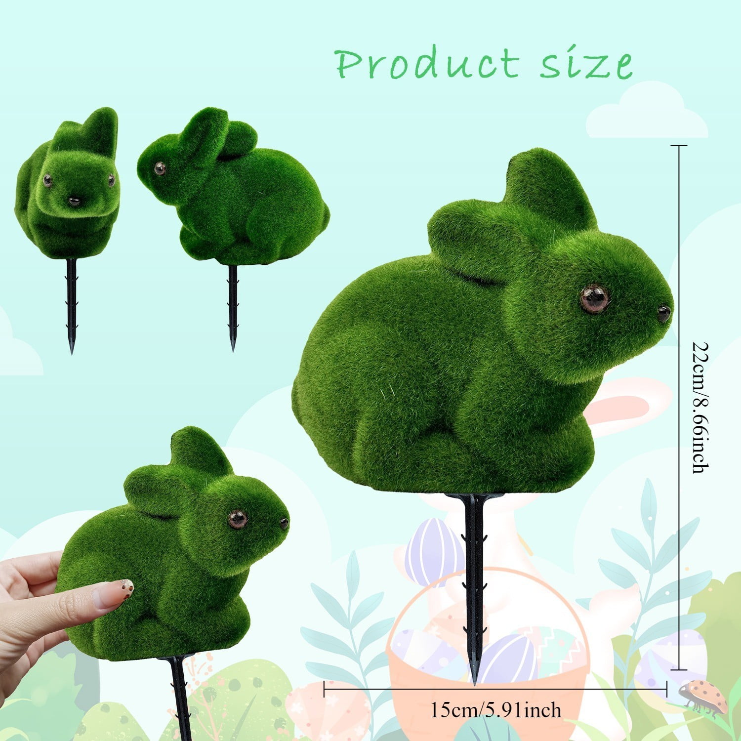 Spring Bunny Accent Stakes - Durable 8.6" Plastic Rabbit Shape with ...