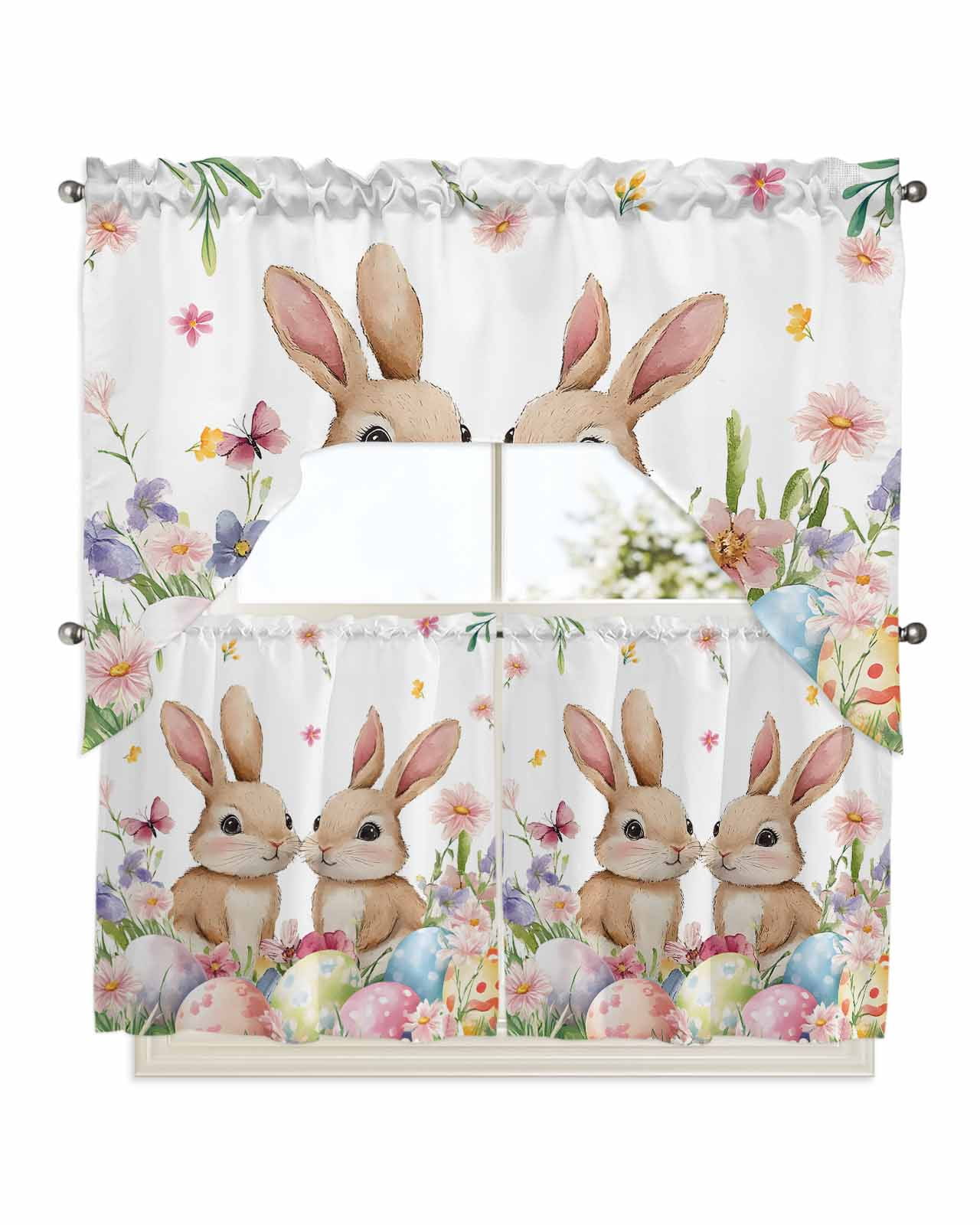 Spring Bunny Easter Kitchen Curtains Swag Valance and Tier Curtains Set ...