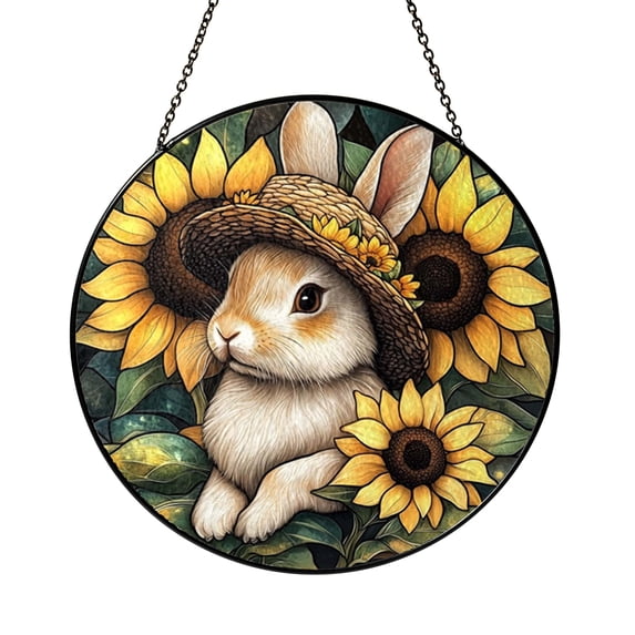 Spring Bunny Floral Glass Suncatcher Window Decor, Stained Glass Style ...