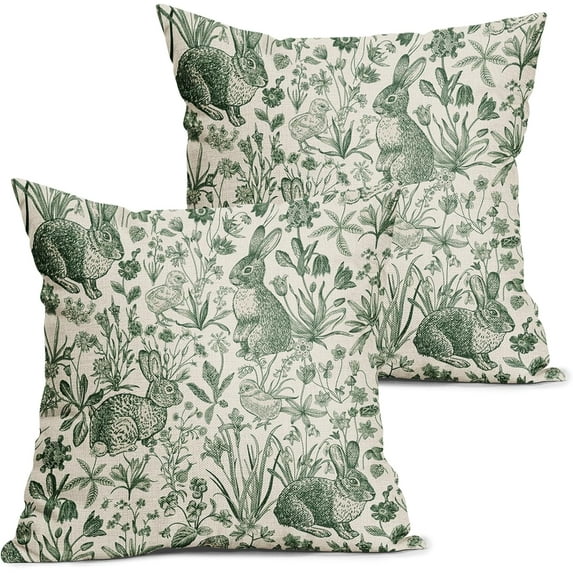 Spring Bunny Flower Pillow Covers 20X20 Inch Easter Rabbit Floral Leaf ...