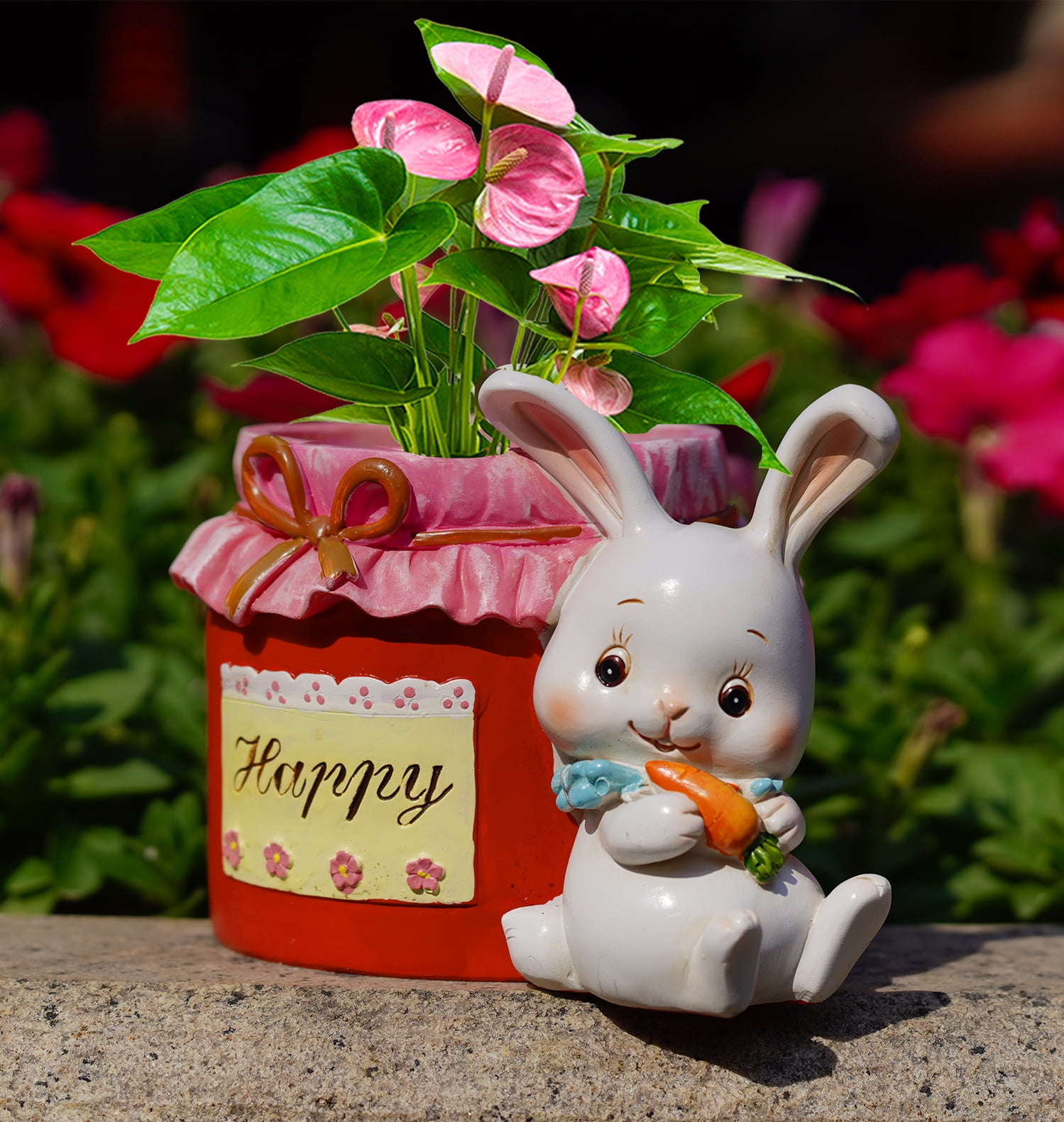 Spring Bunny Flower Plants Easter Decor - Resin Rabbit Figurine Flower ...