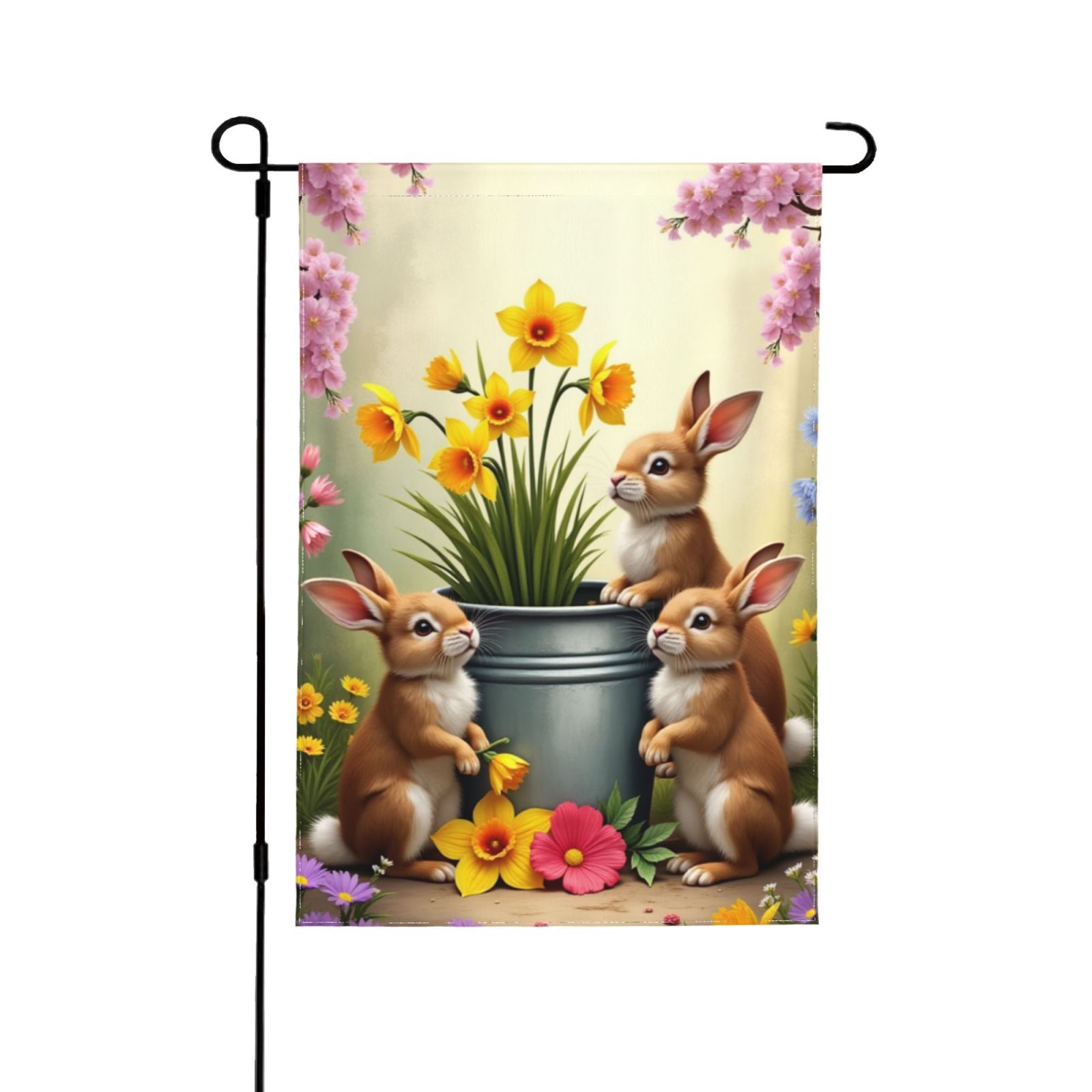 Spring Bunny Garden Flag 12x18 Inch Double Sided Cute Rabbit Daffodil ...
