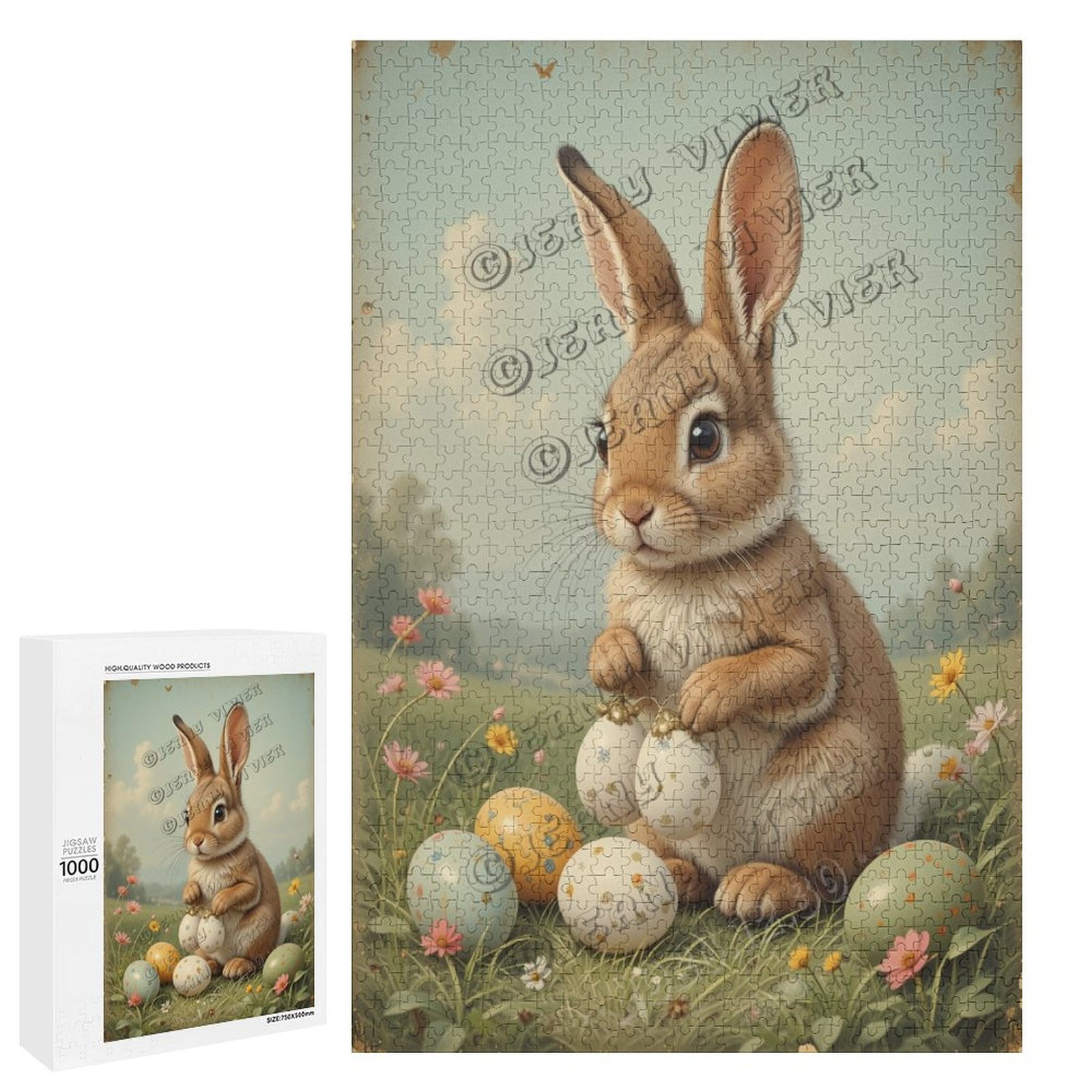 Spring Bunny Puzzle – 1000 Piece Easter Jigsaw for Adults – Wooden ...