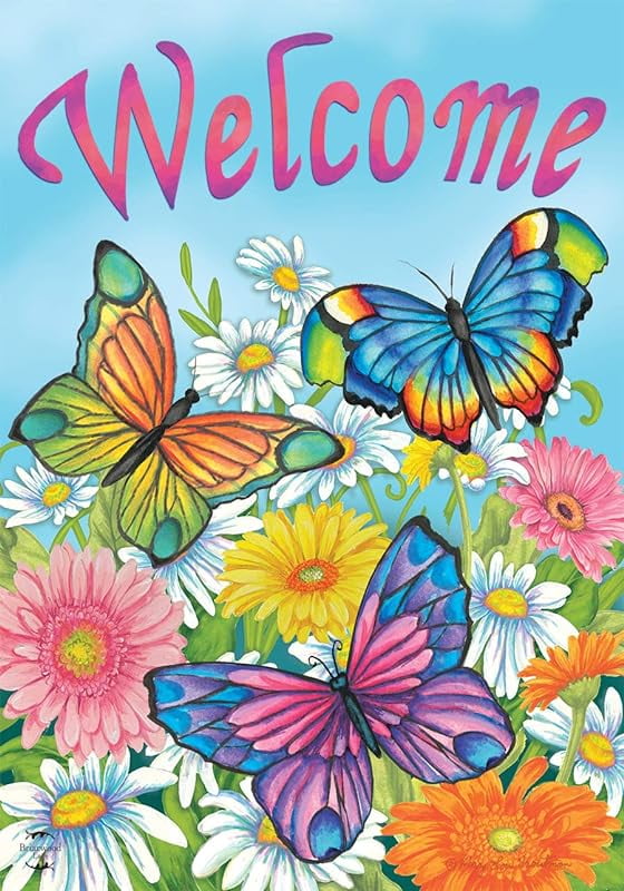 Spring Butterflies Welcome House Flag Floral 28" x 40" - Walmart.com