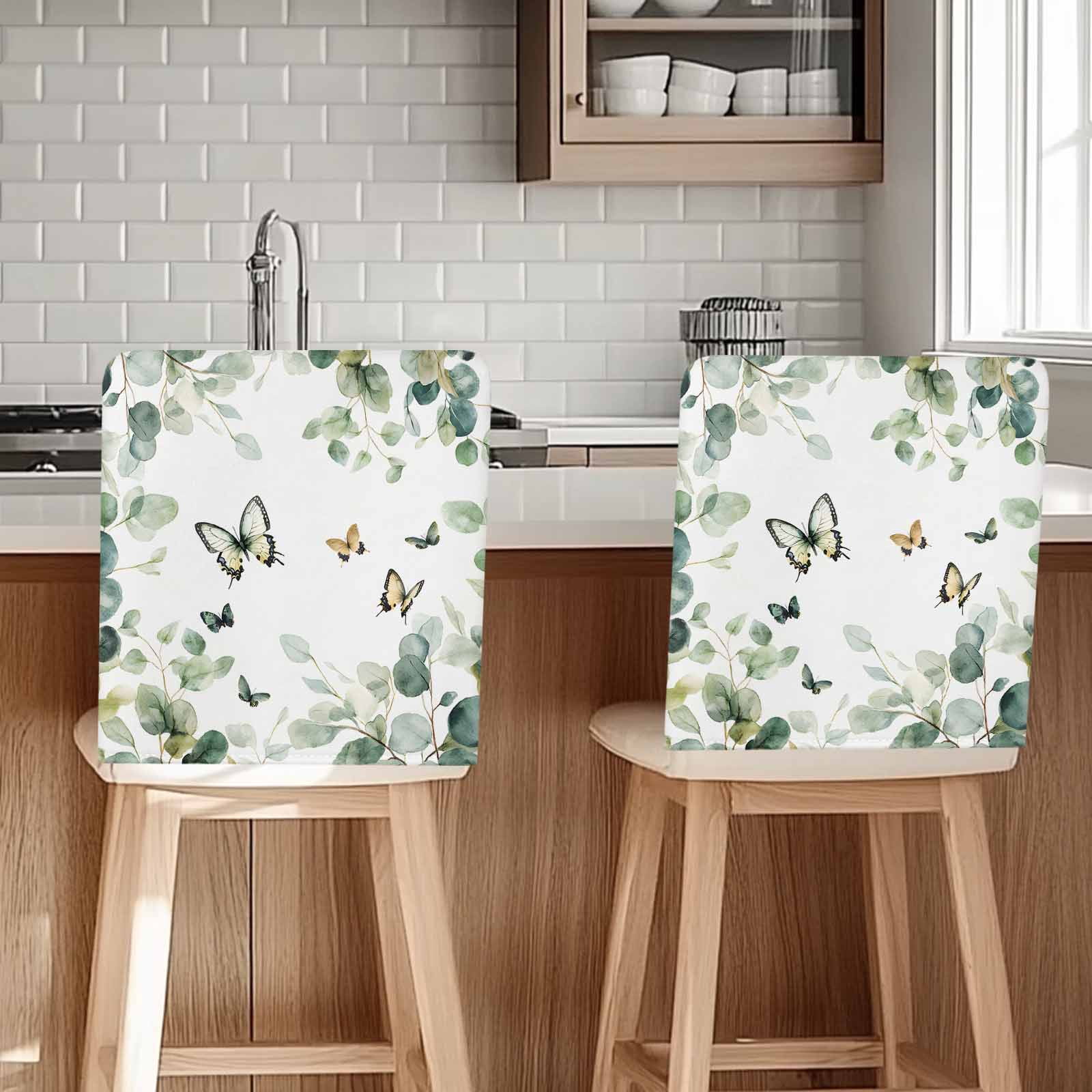 Spring Butterfly Chair Covers Set of 4 Retro Eucalyptus Leaf Chair Back ...