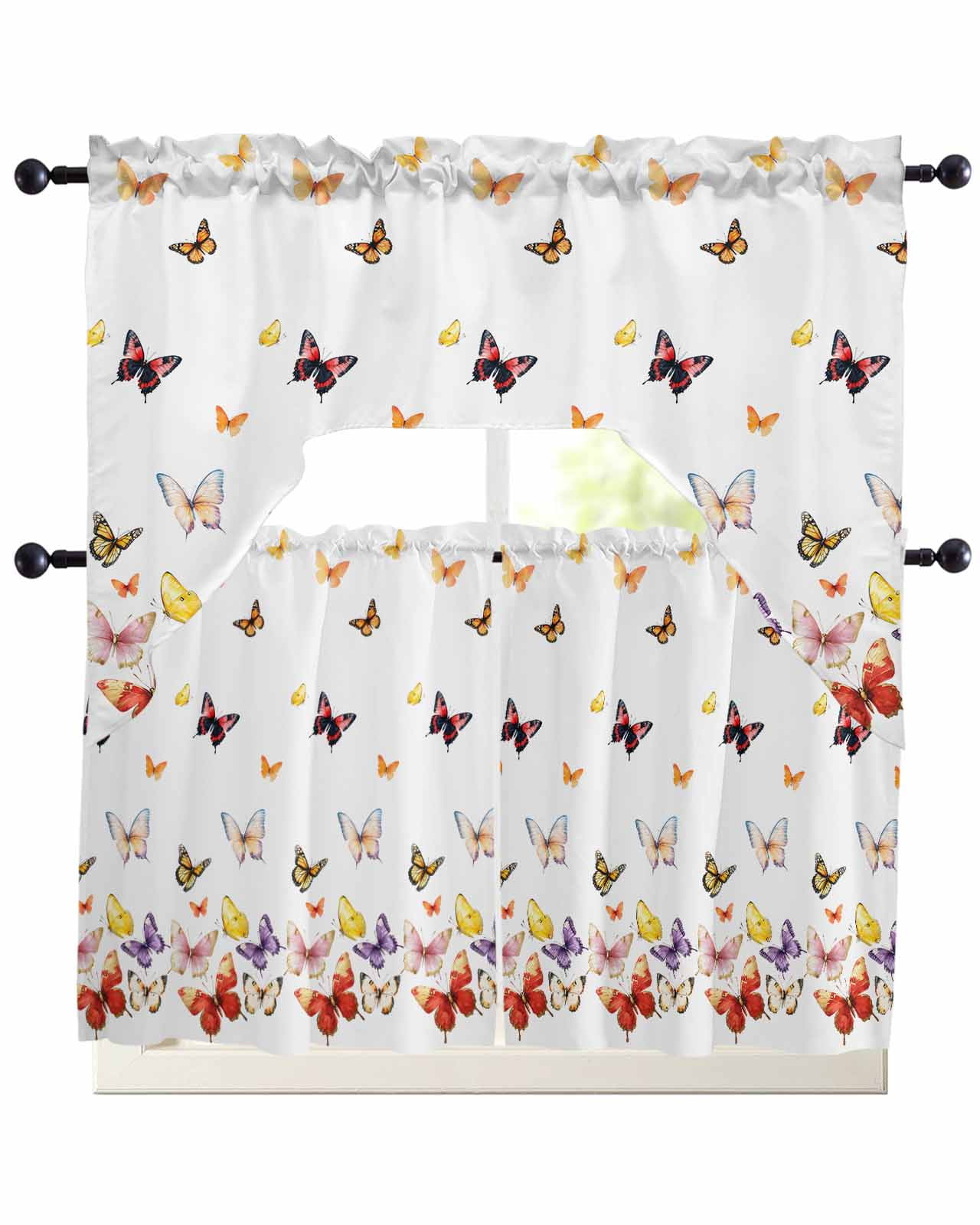 Spring Butterfly Colorful Kitchen Curtains Swag Valance and Tier ...