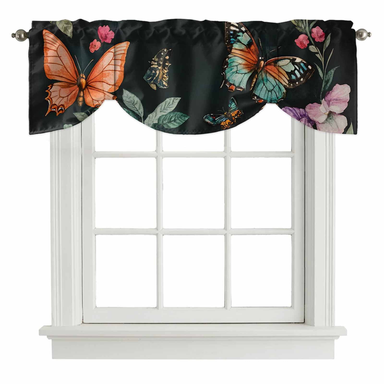 Spring Butterfly Flower Tie Up Valance for Windows, Country Watercolor ...