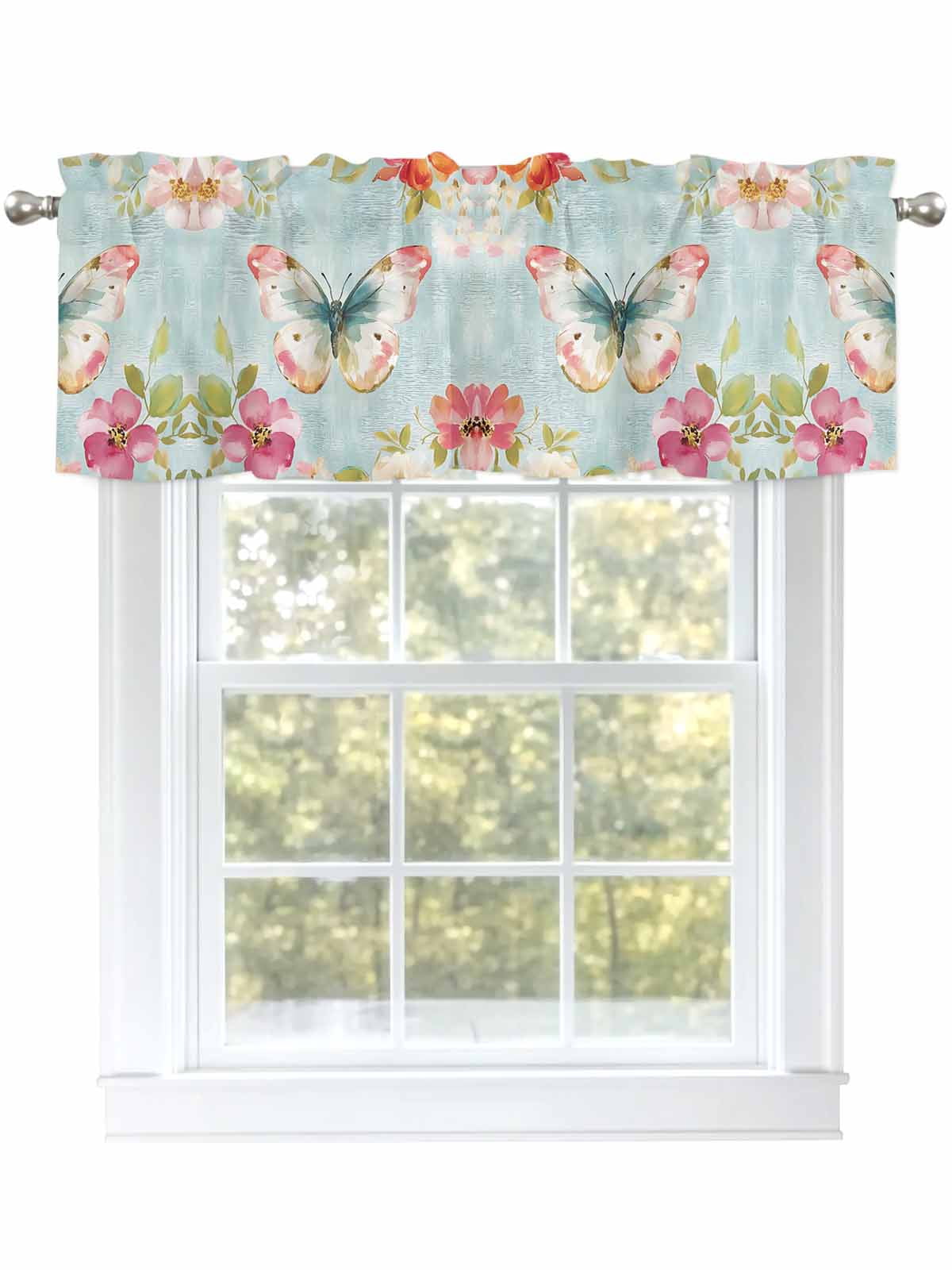 Spring Butterfly Flower Valances for Windows, Rod Pocket Kitchen ...