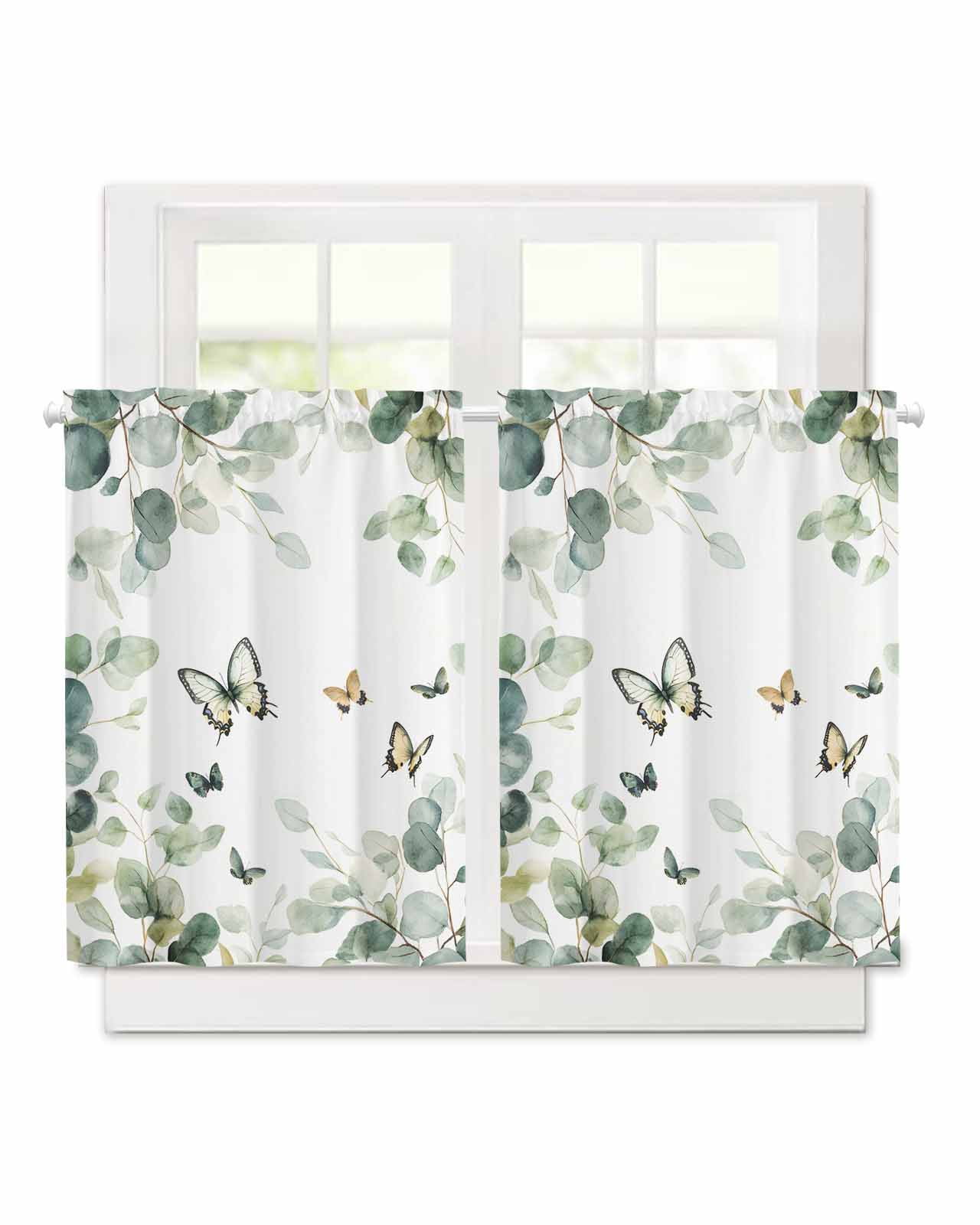 Spring Butterfly Short Blackout Curtains 45 Inch Long Retro Eucalyptus ...