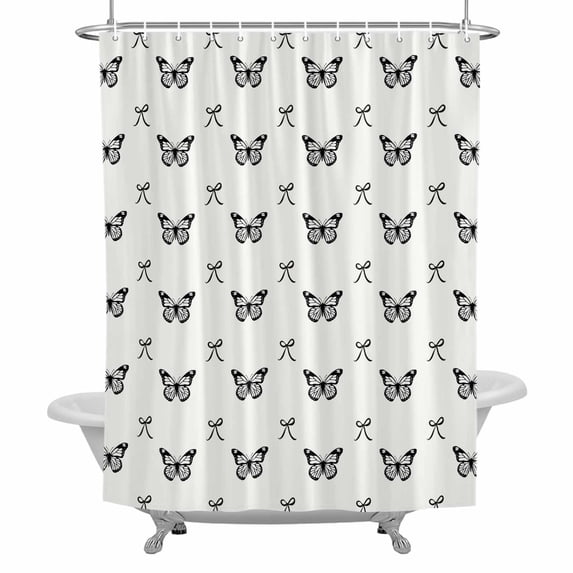 Spring Butterfly Shower Curtain for Bathroom, Vintage Simple White ...