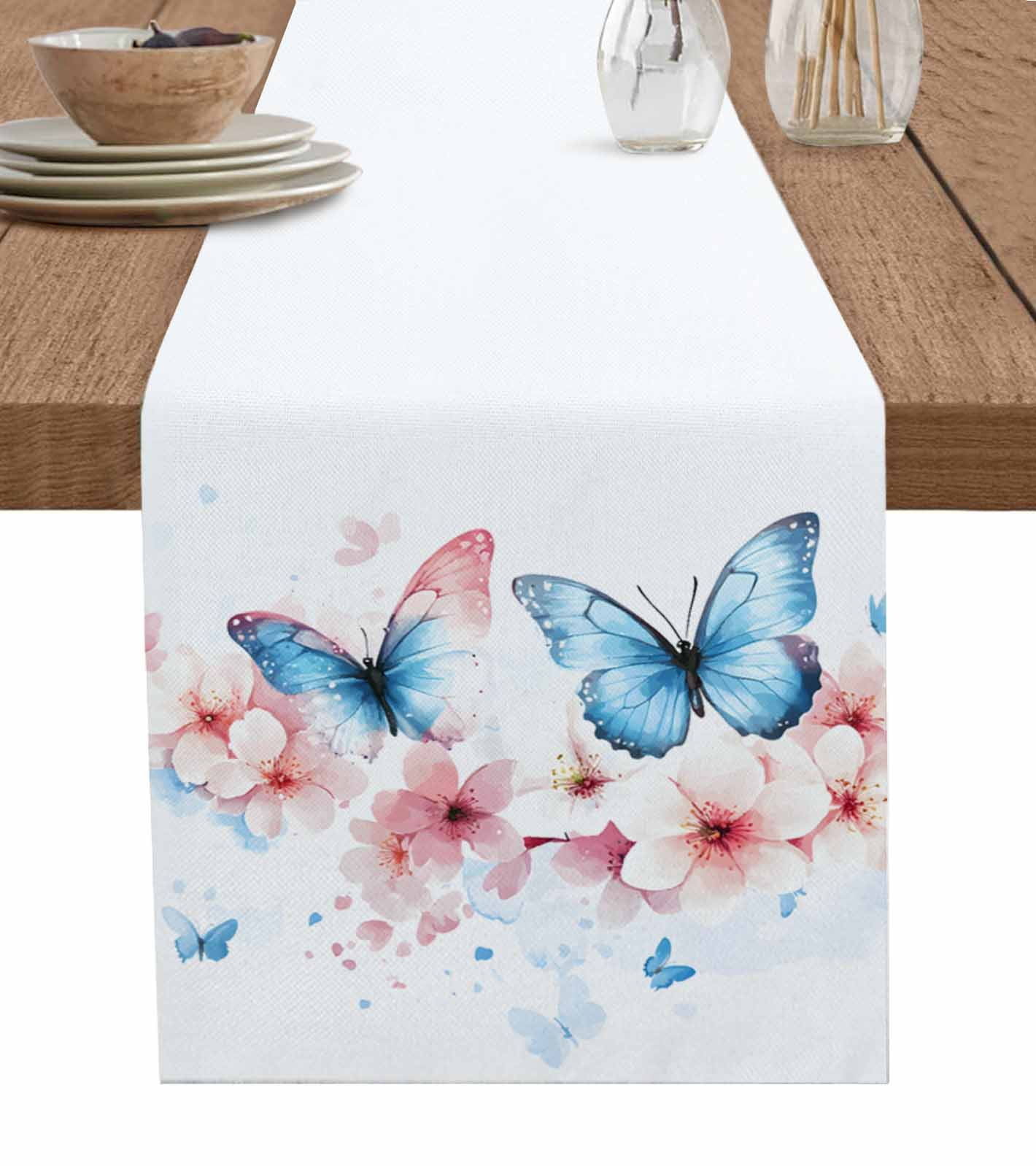 Spring Butterfly Table Runner 72 Inches, Simple Summer Nature Botanical ...