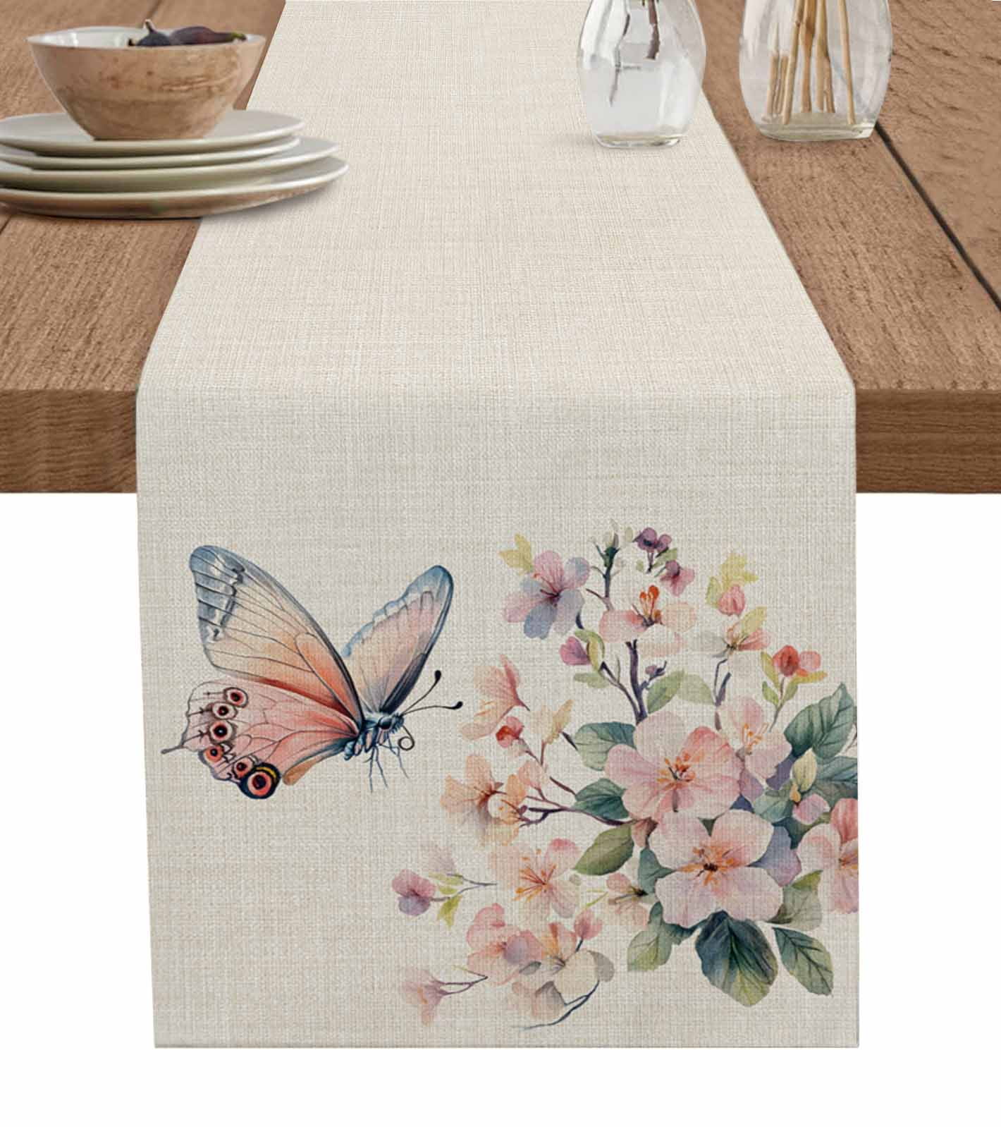 Spring Butterfly Table Runner 90 Inches, Farmhouse Retro Botanical ...