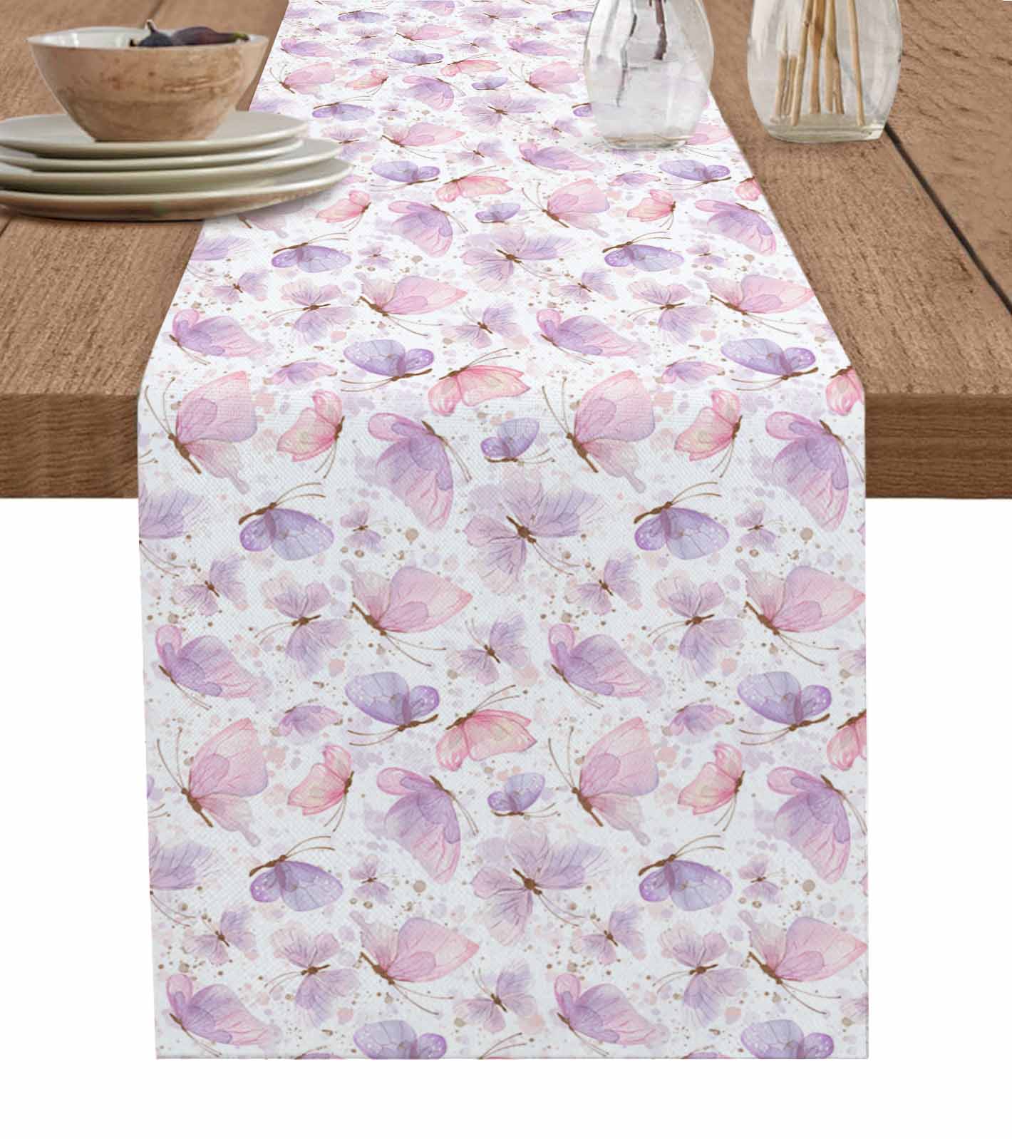 Spring Butterfly Watercolor Table Runner for Dining Table Kitchen r ...