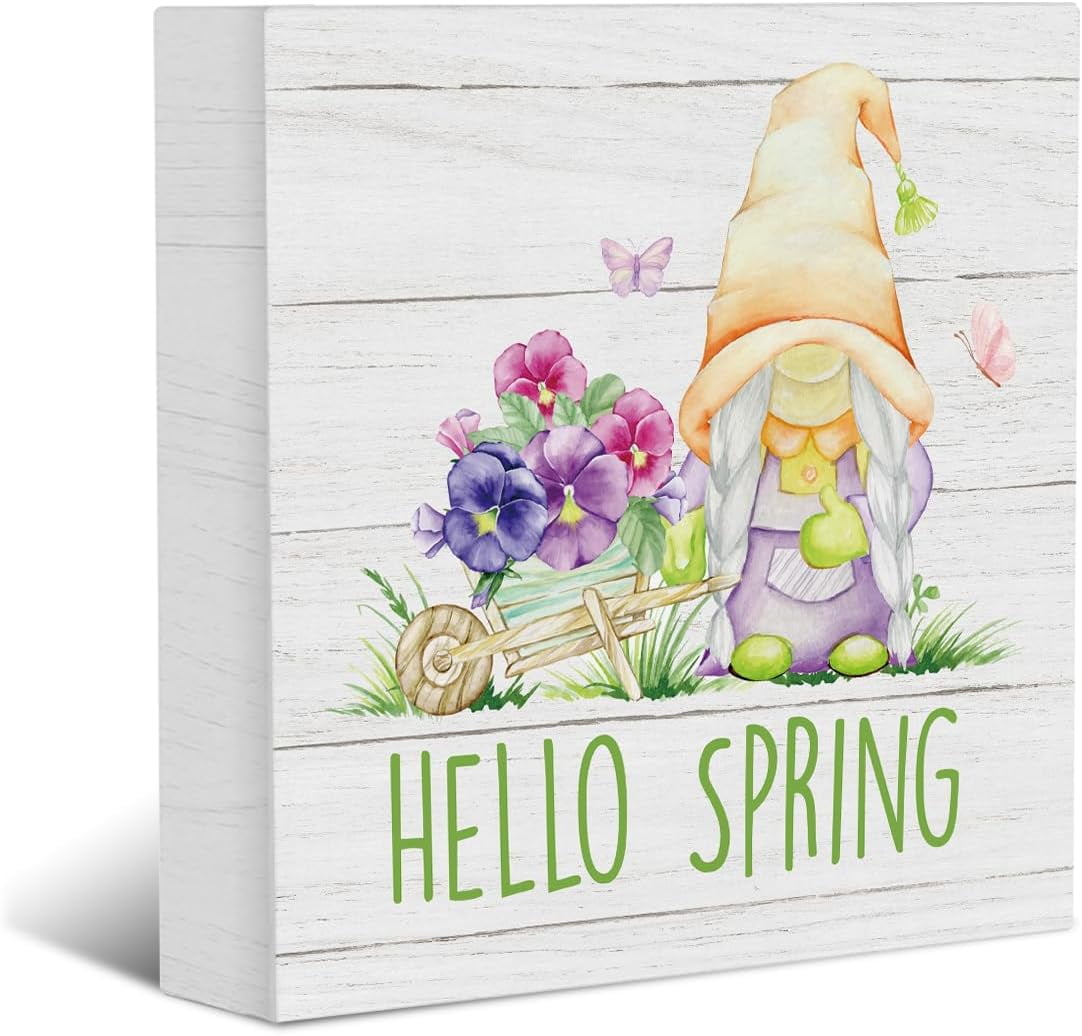 Spring Butterfly Wood Block Plaque Spring Decor Flowers Desk Decor ...