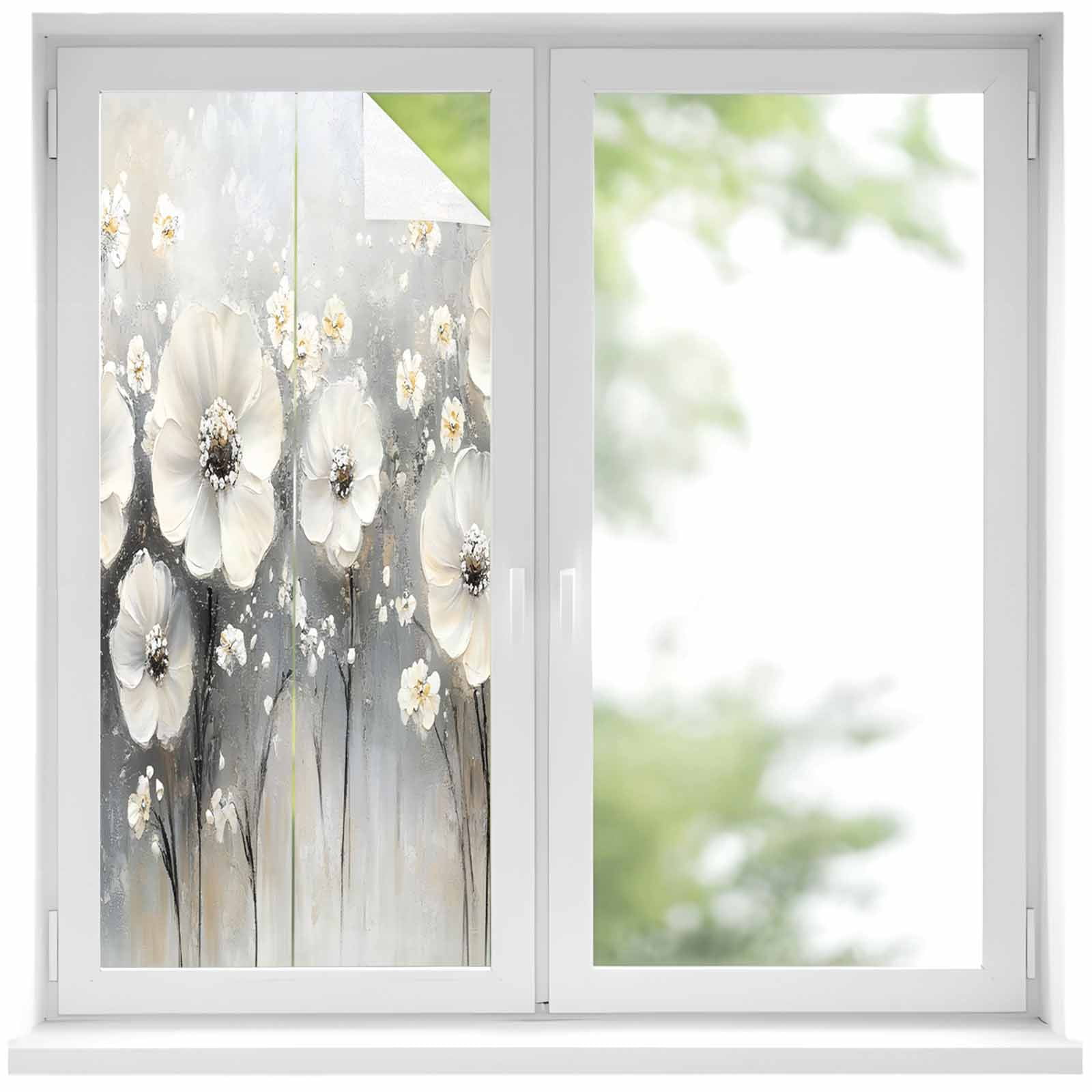 Spring Camellia Window Privacy Film, Retro Floral Oil Painting Modern ...