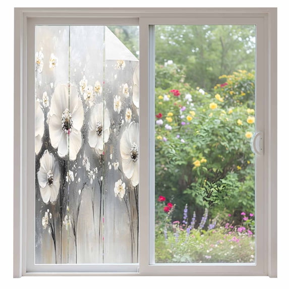 Spring Camellia Window Privacy Film, Retro Floral Oil Painting Modern ...