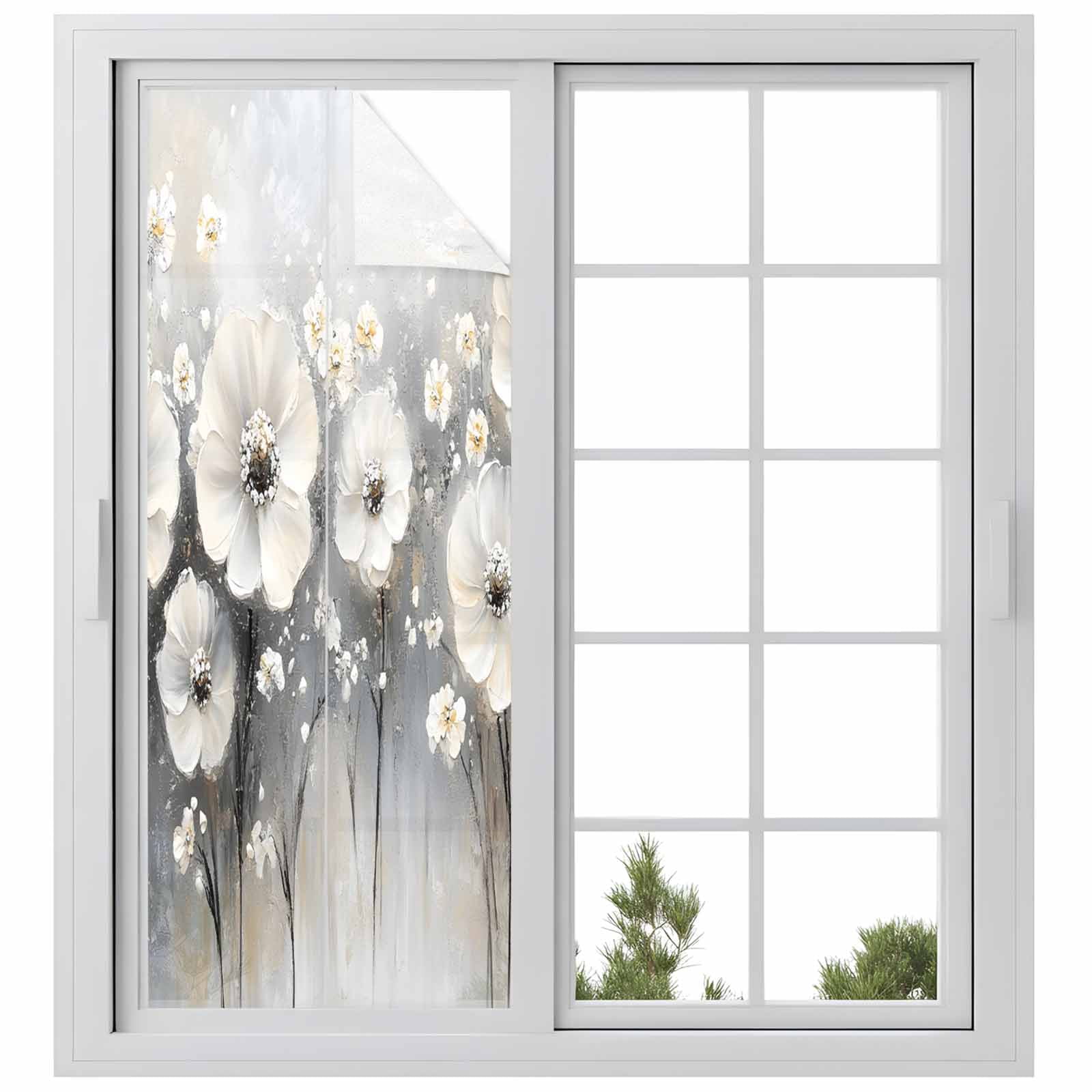 Spring Camellia Window Privacy Film, Retro Floral Oil Painting Modern ...