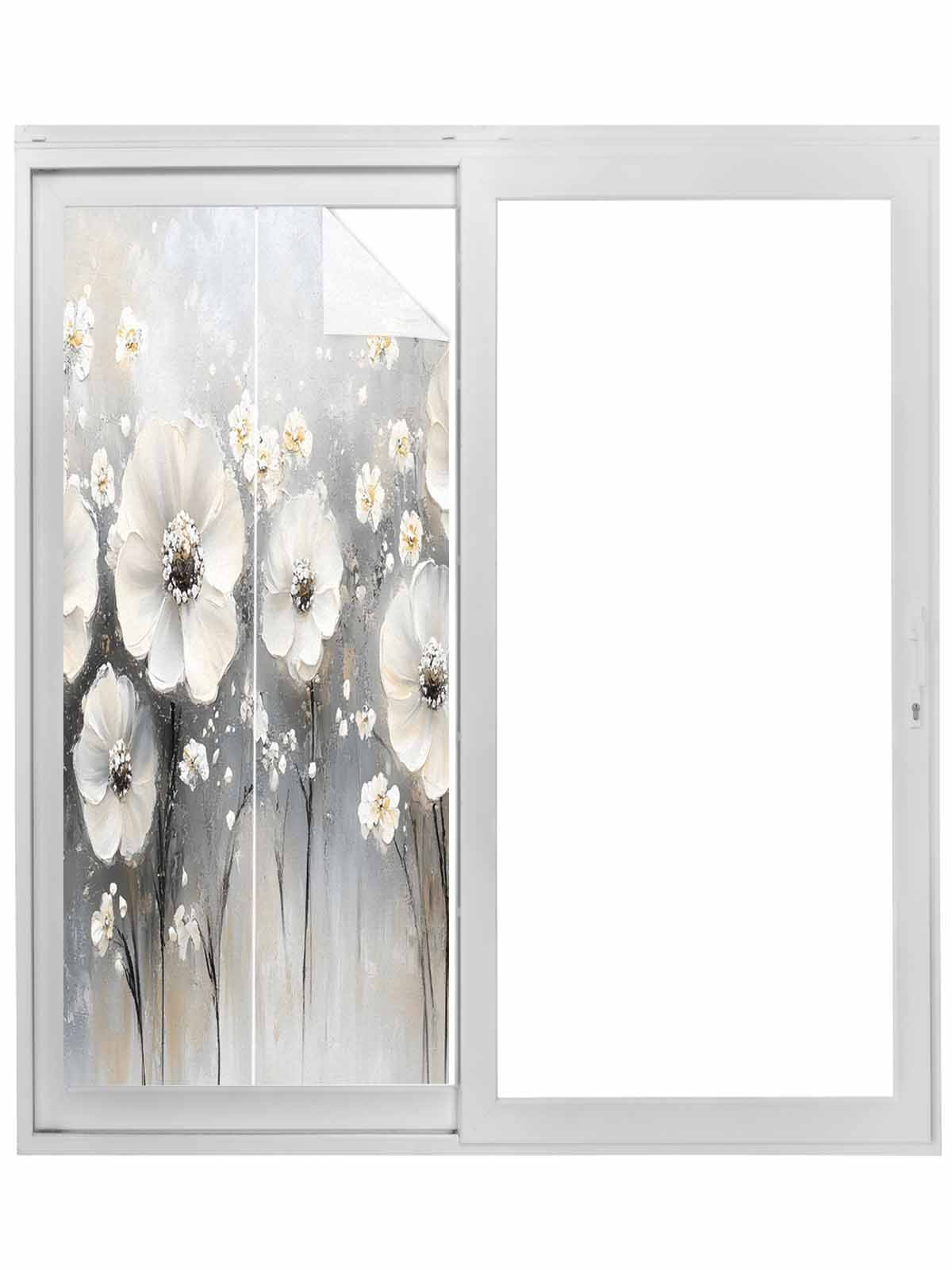 Spring Camellia Window Privacy Film, Retro Floral Oil Painting Modern ...