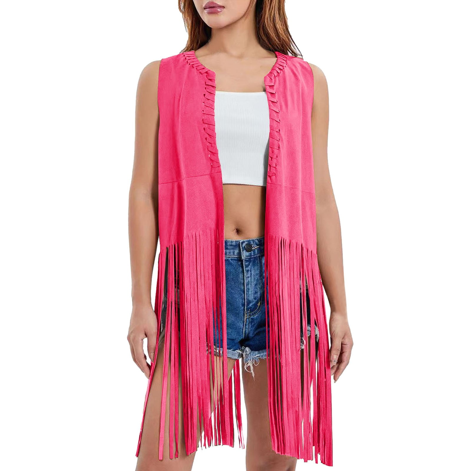 Spring Cardigan Ladies Fringe Vest 70S Hippie Sleeveless Western Suede Tassel Leather Outerwear ...