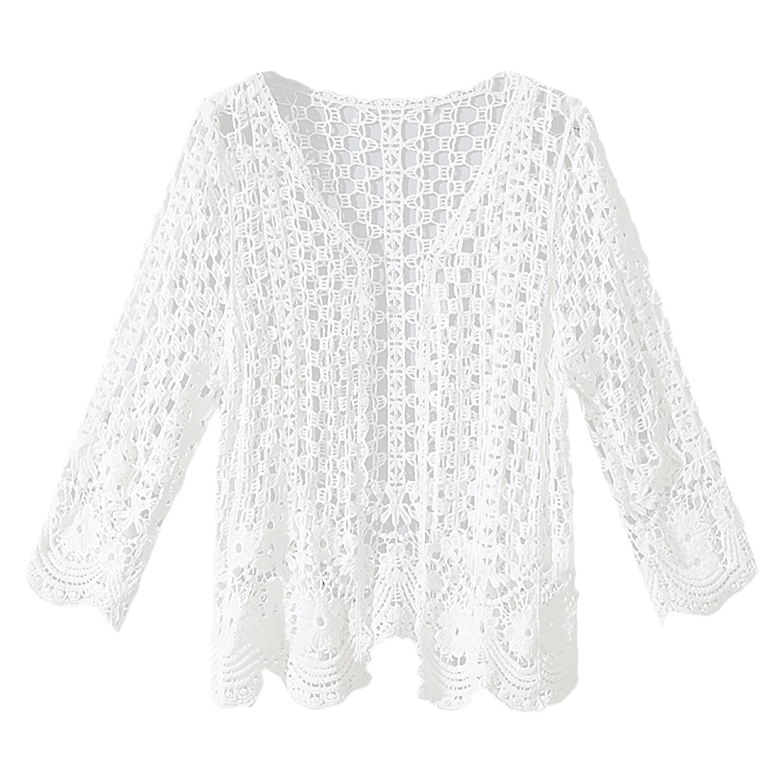 Spring Cardigan Long Sleeve Crochet Knit Floral Cover Up Open Front ...