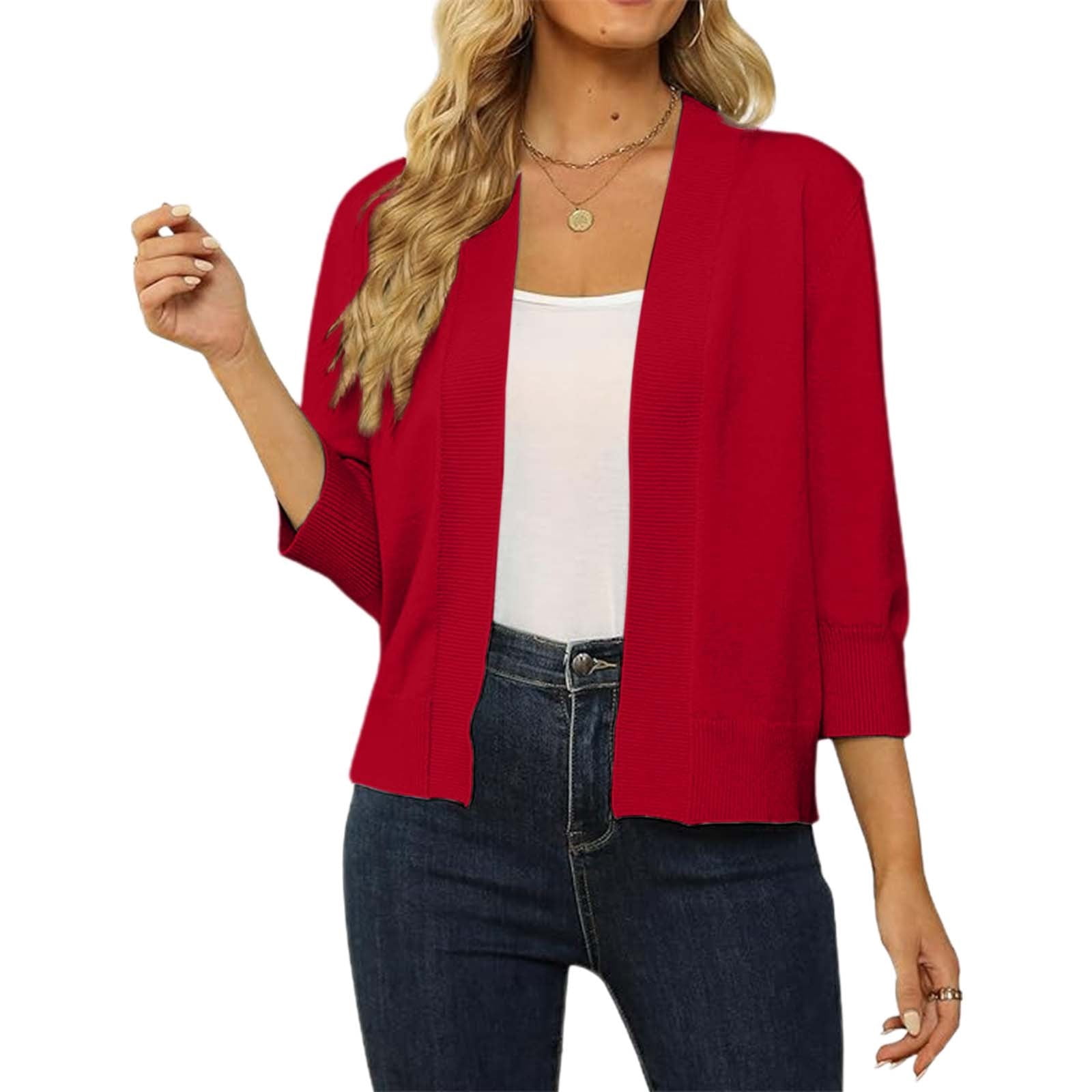 Spring Cardigans for Women Open Front 3/4 Sleeves Knitted Sweater ...