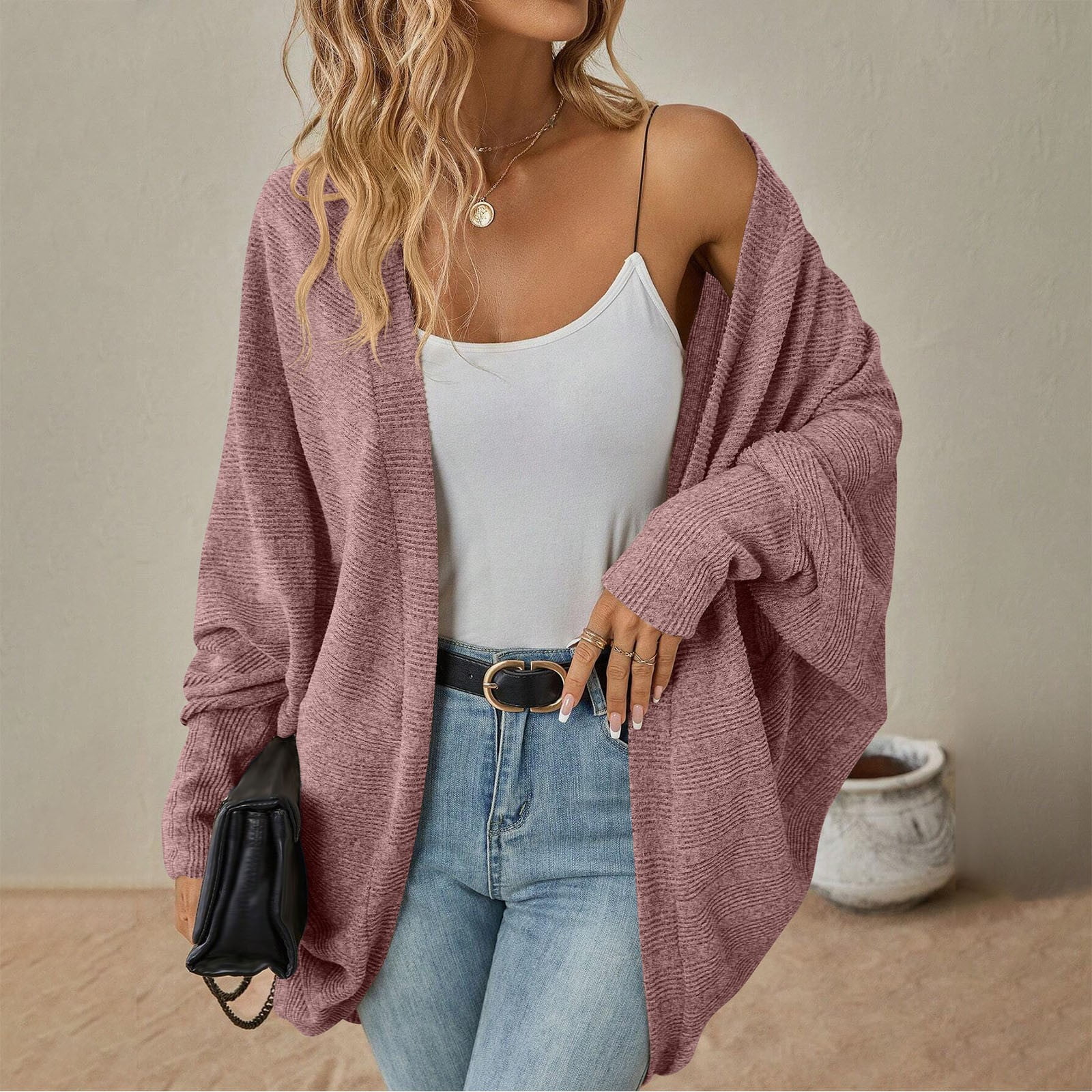 Spring Cardigans for Women Open Front Bat Sleeves Cardigan Sweater for ...