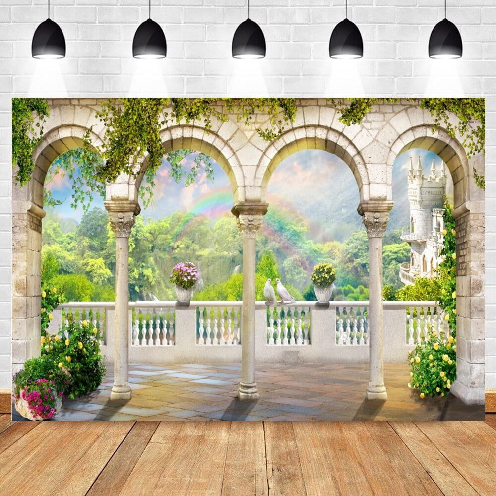 Spring Castle Floral Sea Tropical Forest Scene Photography Backdrop ...