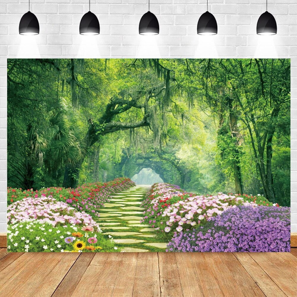 Spring Castle Floral Sea Tropical Forest Scene Photography Backdrop ...