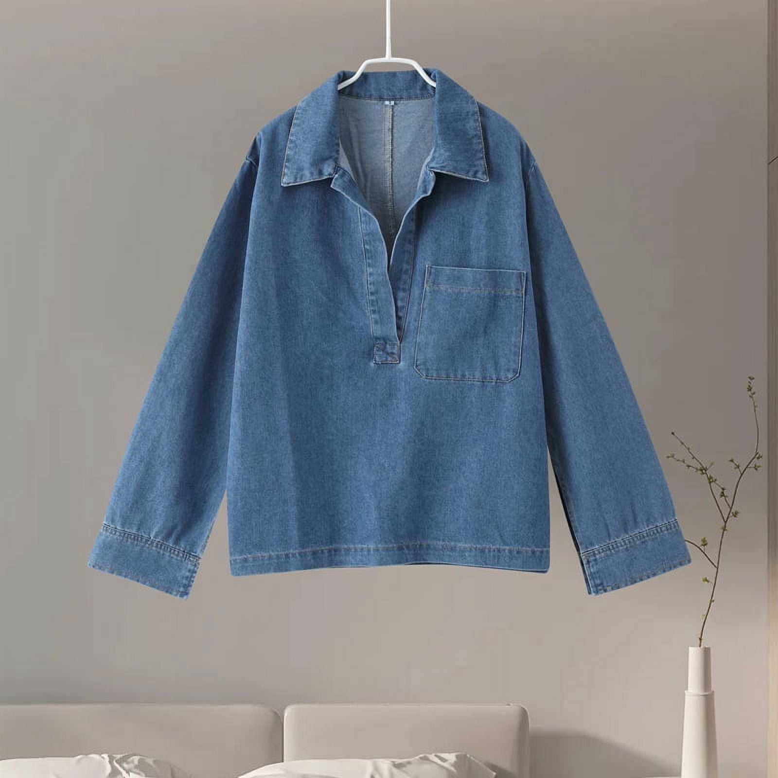 Spring Casual Denim Top Pants Sets Women Long Sleeve Turndown Collar ...