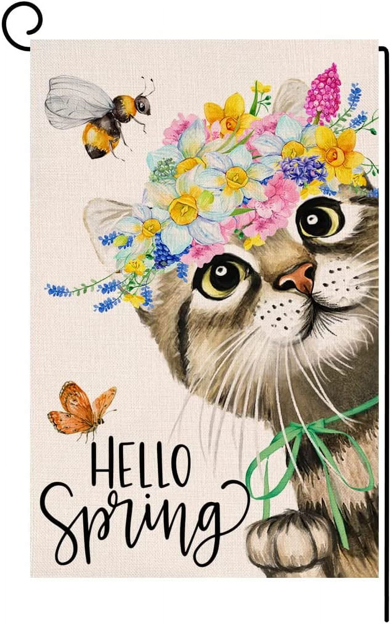 Spring Cat Garden Flag 12x18 inch Vertical Double Sided Summer Floral ...