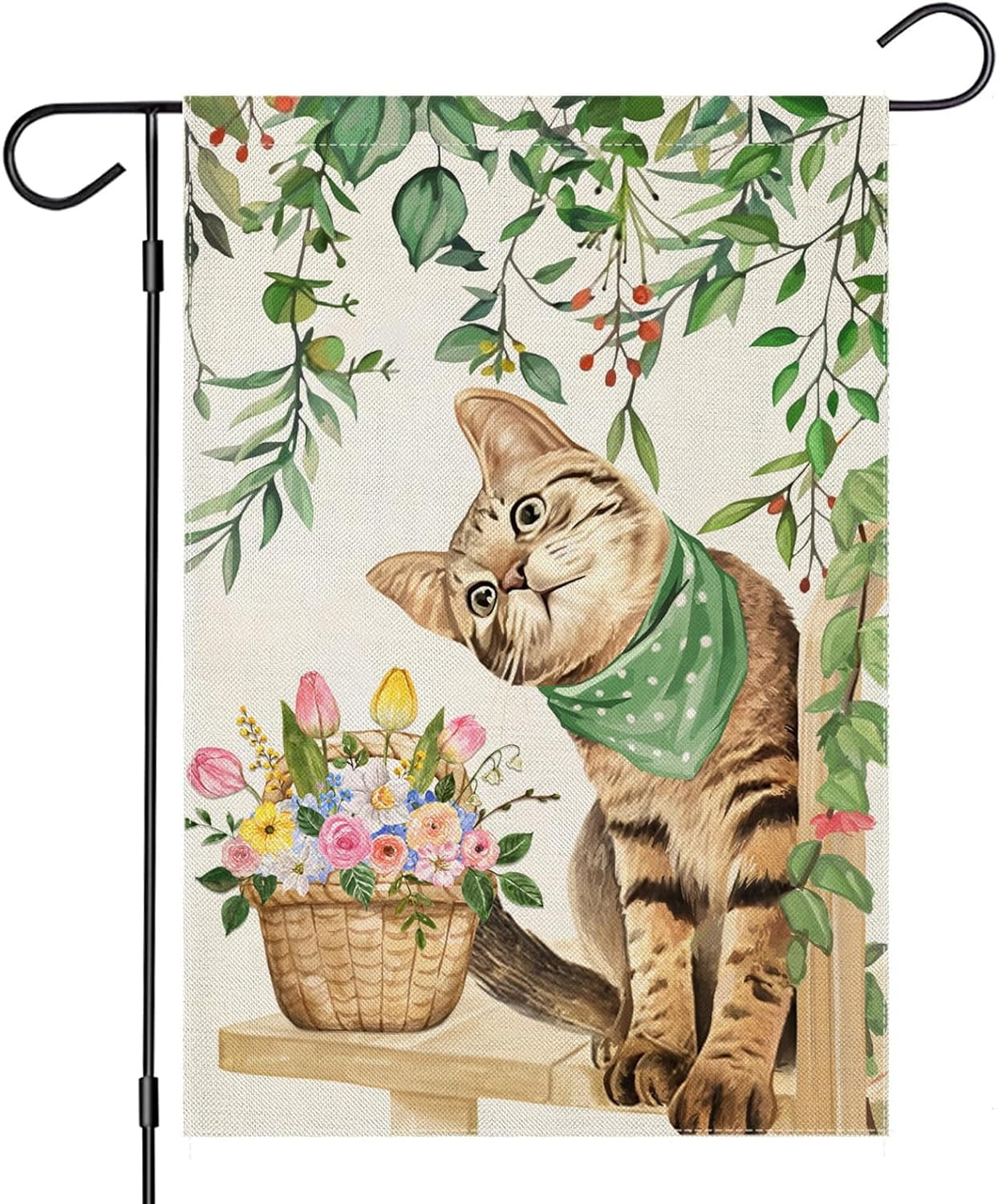 Spring Cat Garden Flags for Outside Double Sided, Watercolor Cat and ...