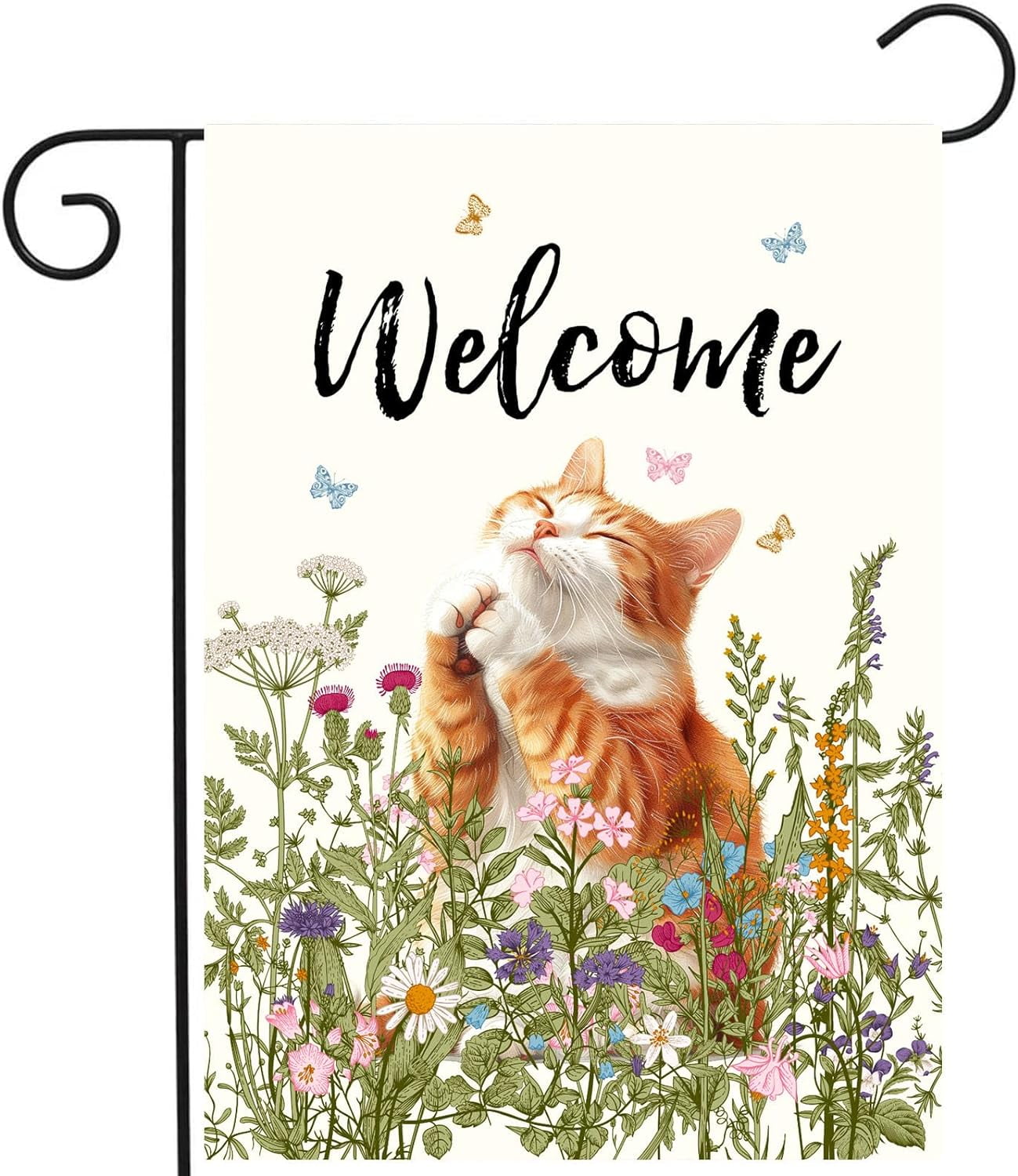 Spring Cat Garden Flags for Outside Summer Flower Garden Flag Floral ...