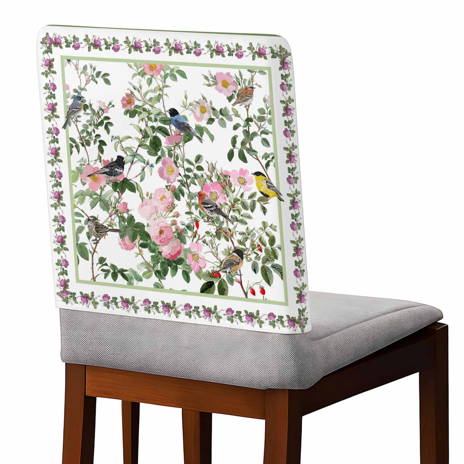 Spring Chair Covers Set of 6 Oriental Traditional Ethnic Floral Birds ...