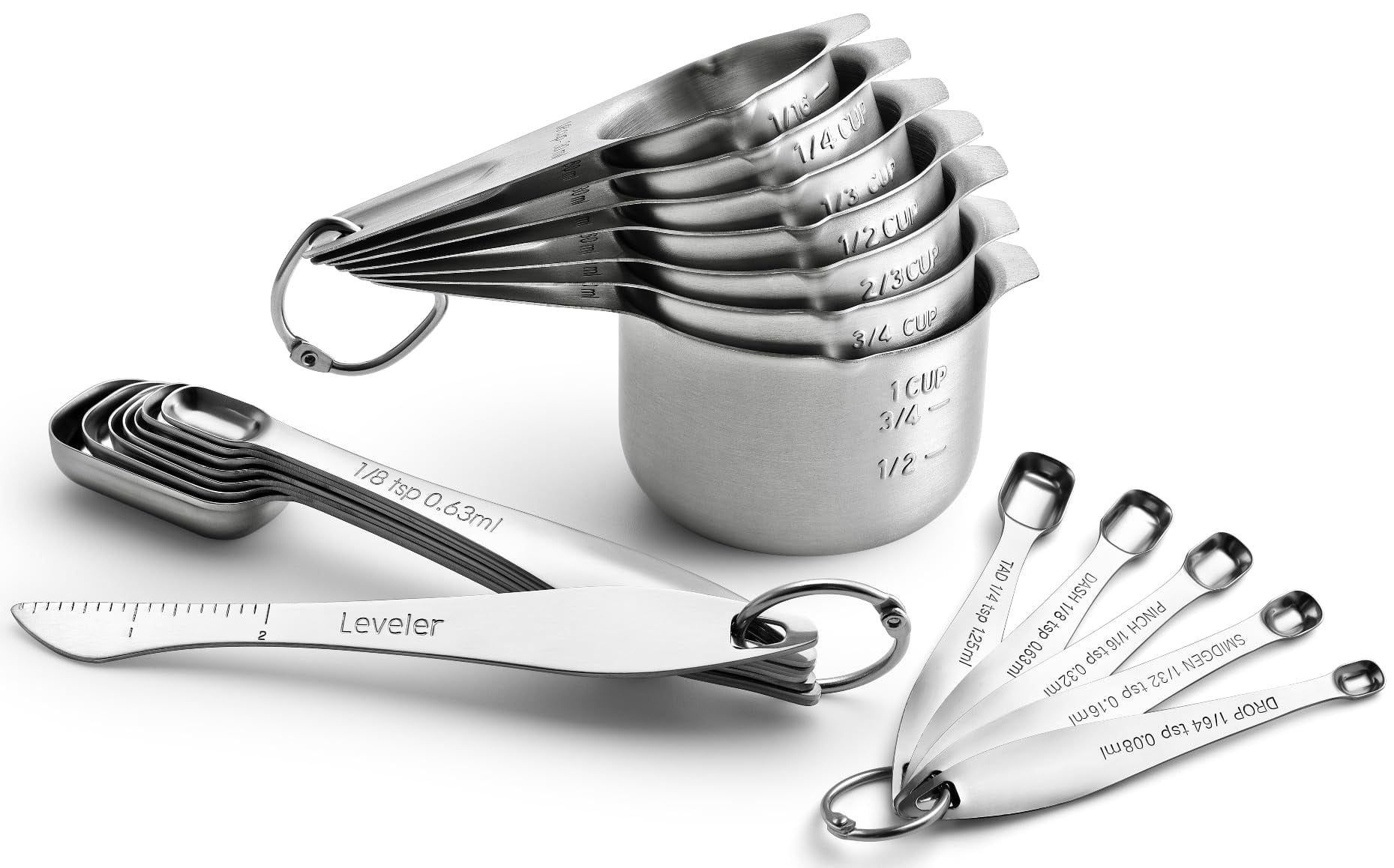 Spring Chef Stainless Steel Measuring Cups & Spoons Set with Leveler ...