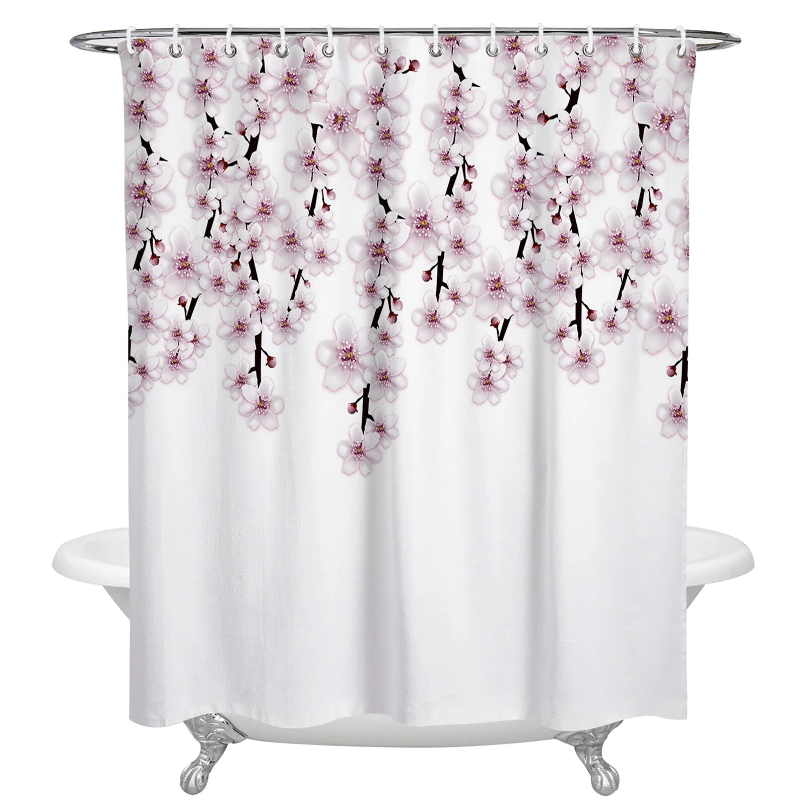 Spring Cherry Blossom Branch Flower Shower Curtains Waterproof Bath ...