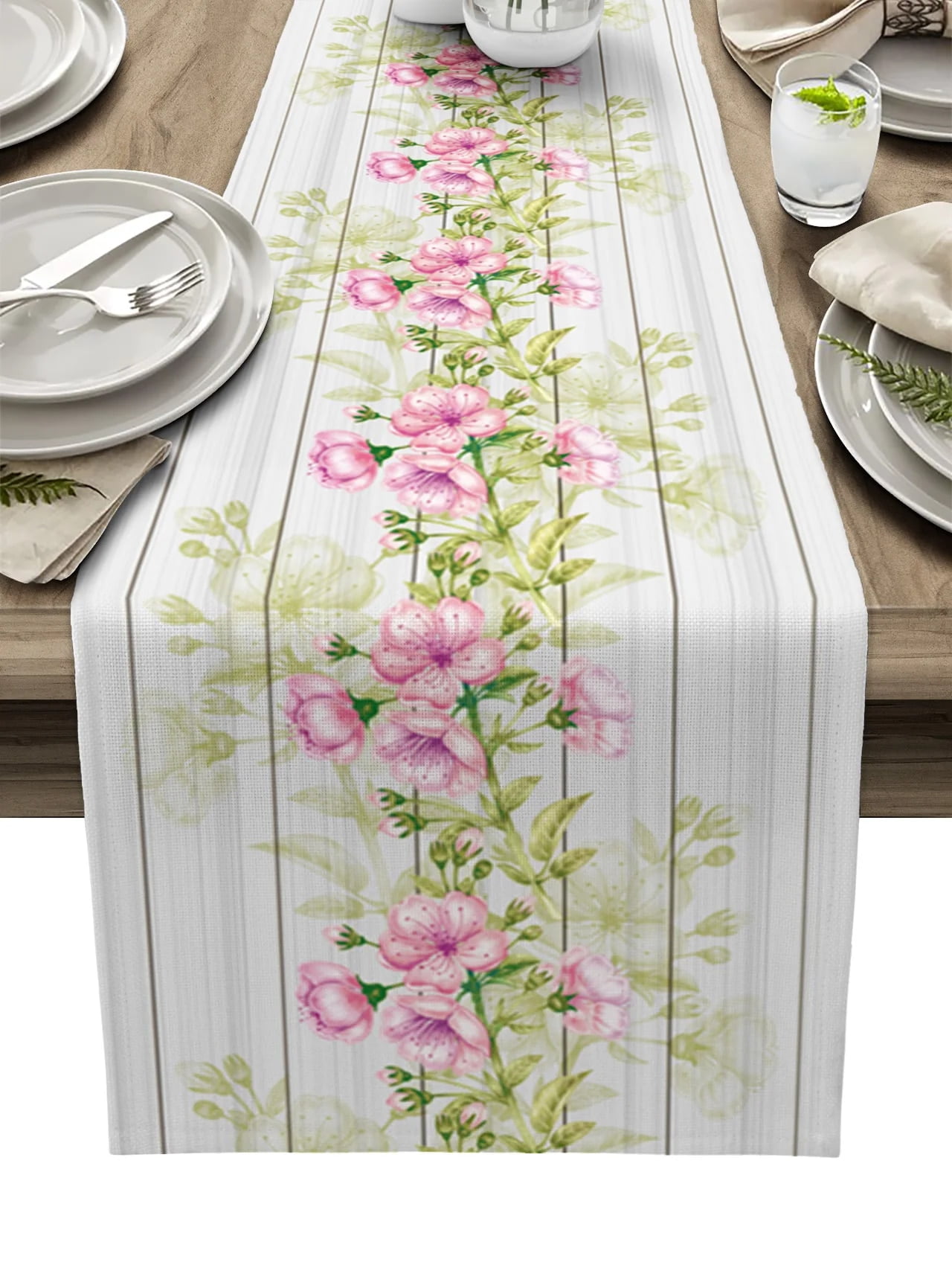Spring Cherry Blossom Branch Flower Table Runner Home Wedding Table Mat ...