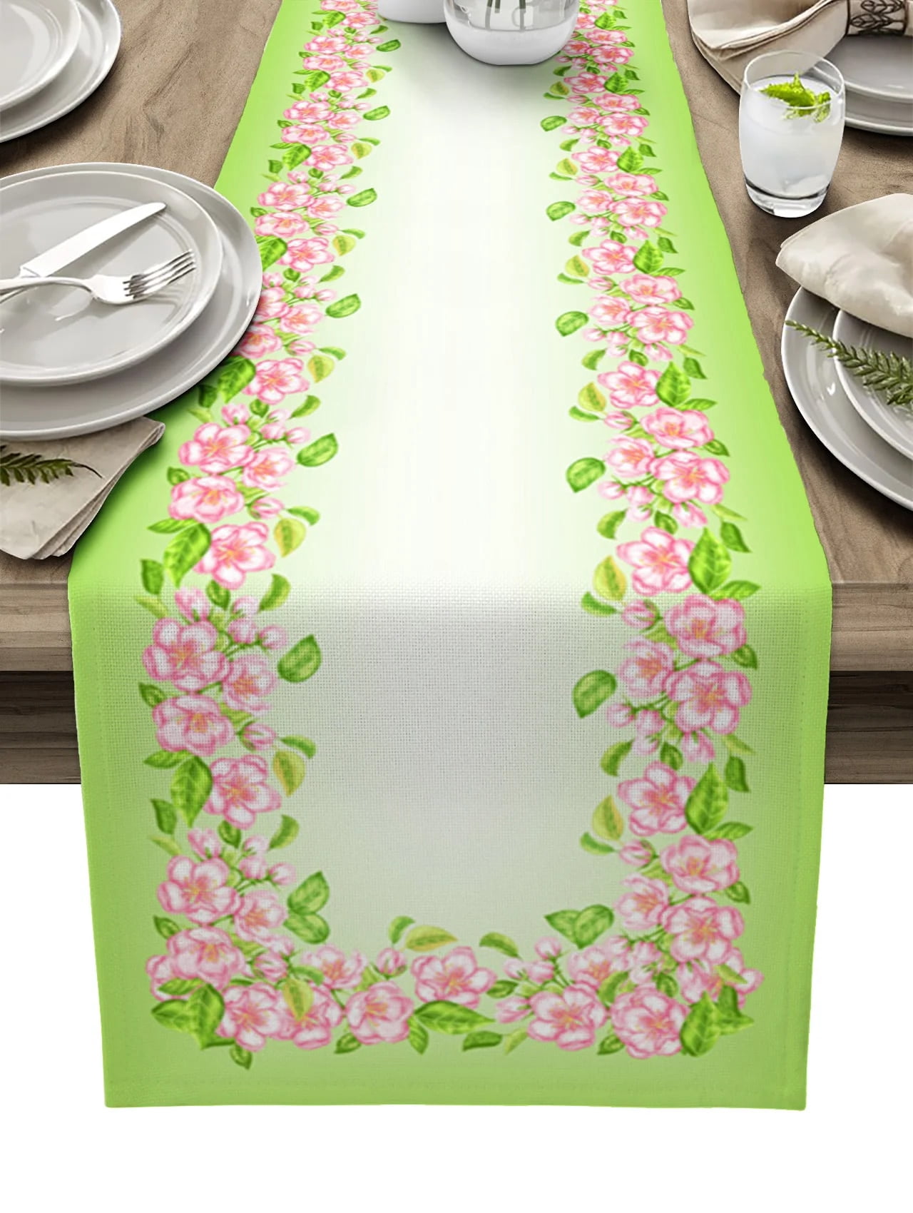 Spring Cherry Blossom Branch Flower Table Runner Home Wedding Table Mat ...