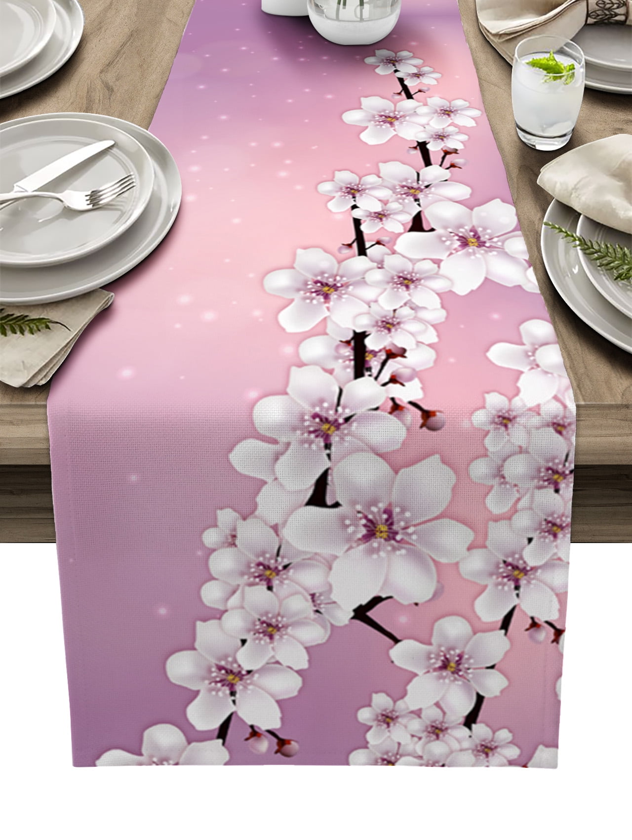 Spring Cherry Blossom Branch Flower Table Runner Home Wedding Table Mat ...